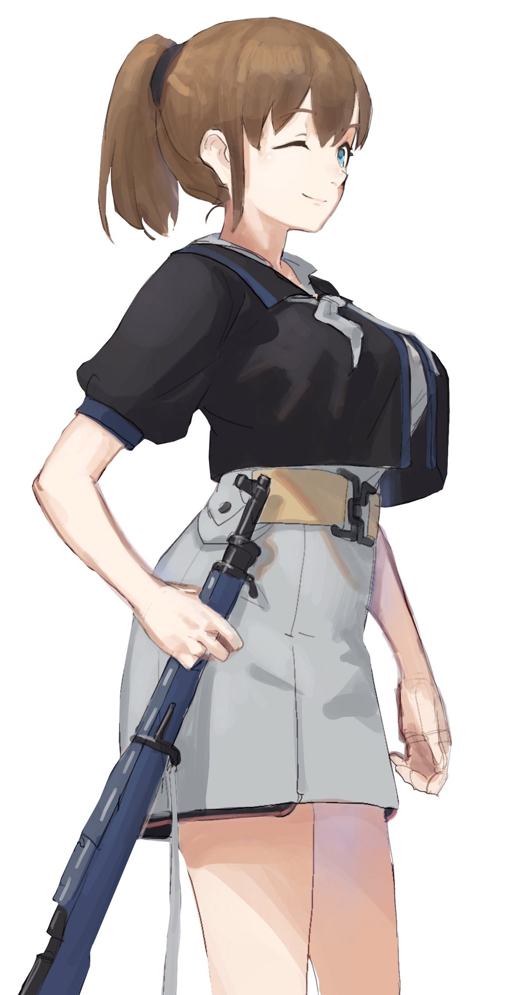 The Big ImageBoard (TBIB) - 1girl bad id bad twitter id black shirt blue eyes bolt action ...