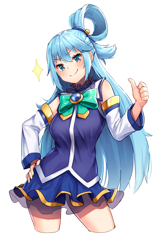 The Big ImageBoard (TBIB) - 1girl aqua (konosuba) blue eyes blue hair blush bow closed mouth ...