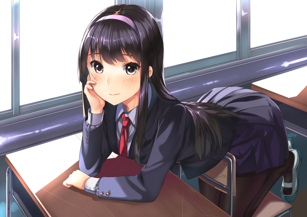 The Big Imageboard Tbib 1girl Arm Support Bangs Bent Over Blush
