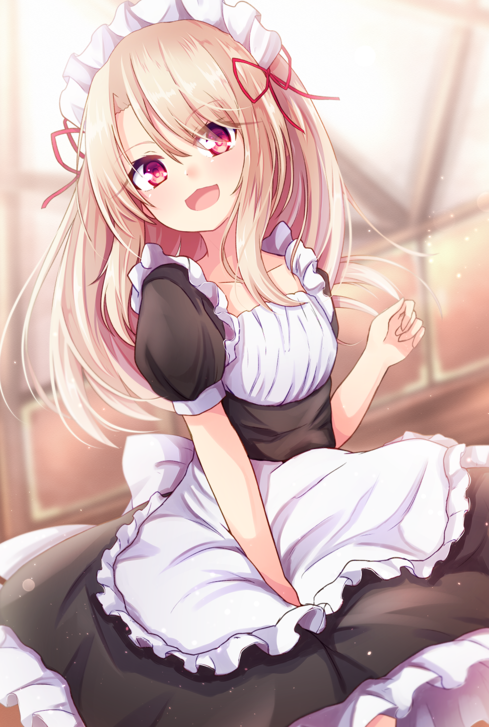 The Big ImageBoard (TBIB) - 1girl :d alternate costume apron bangs baram between legs black ...