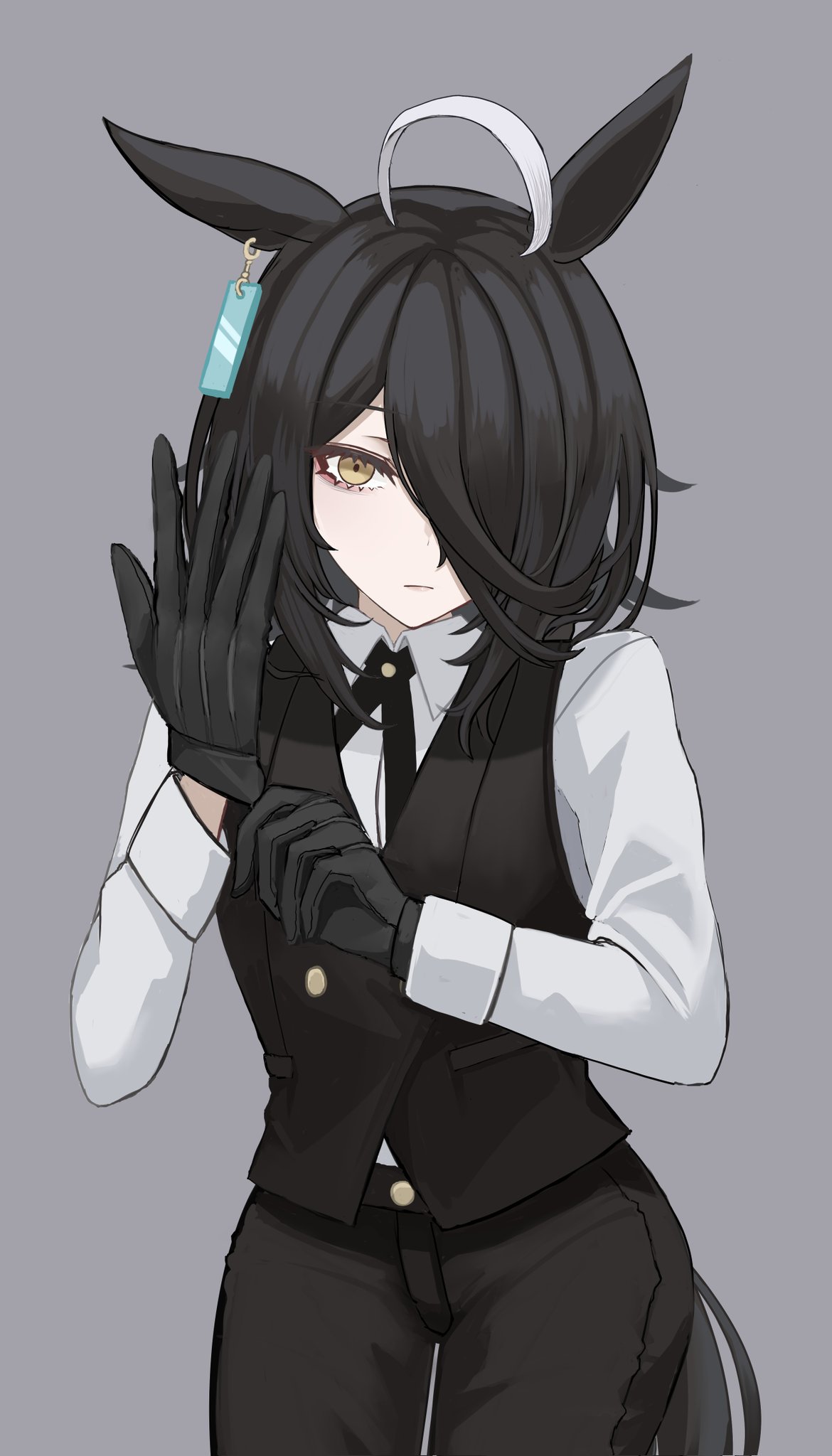 The Big ImageBoard (TBIB) - 1girl adjusting clothes adjusting gloves ahoge animal ears black ...