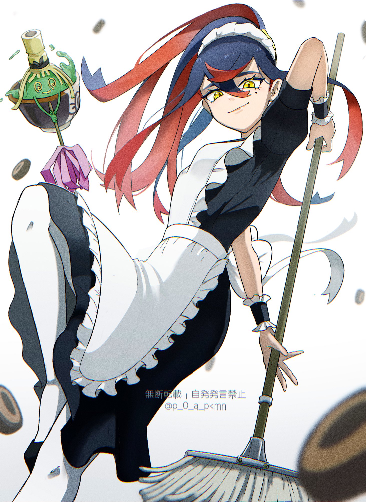 The Big ImageBoard (TBIB) - 1girl apron black dress black hair broom carmine (pokemon) closed ...