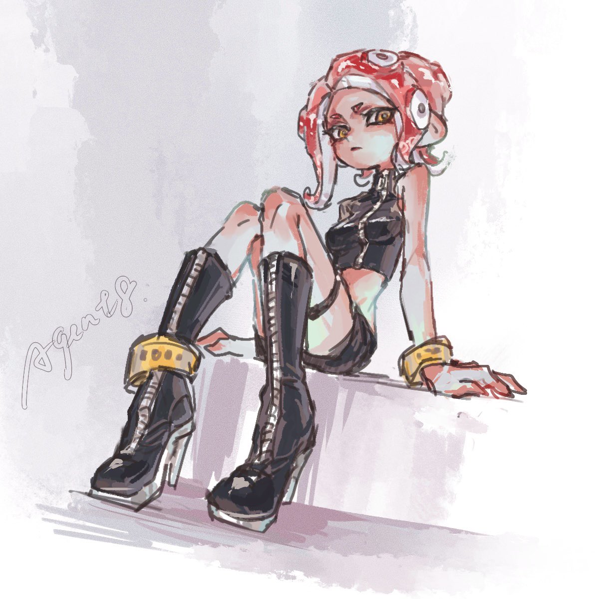 The Big ImageBoard (TBIB) - 1girl agent 8 (splatoon) black footwear black skirt boots character ...