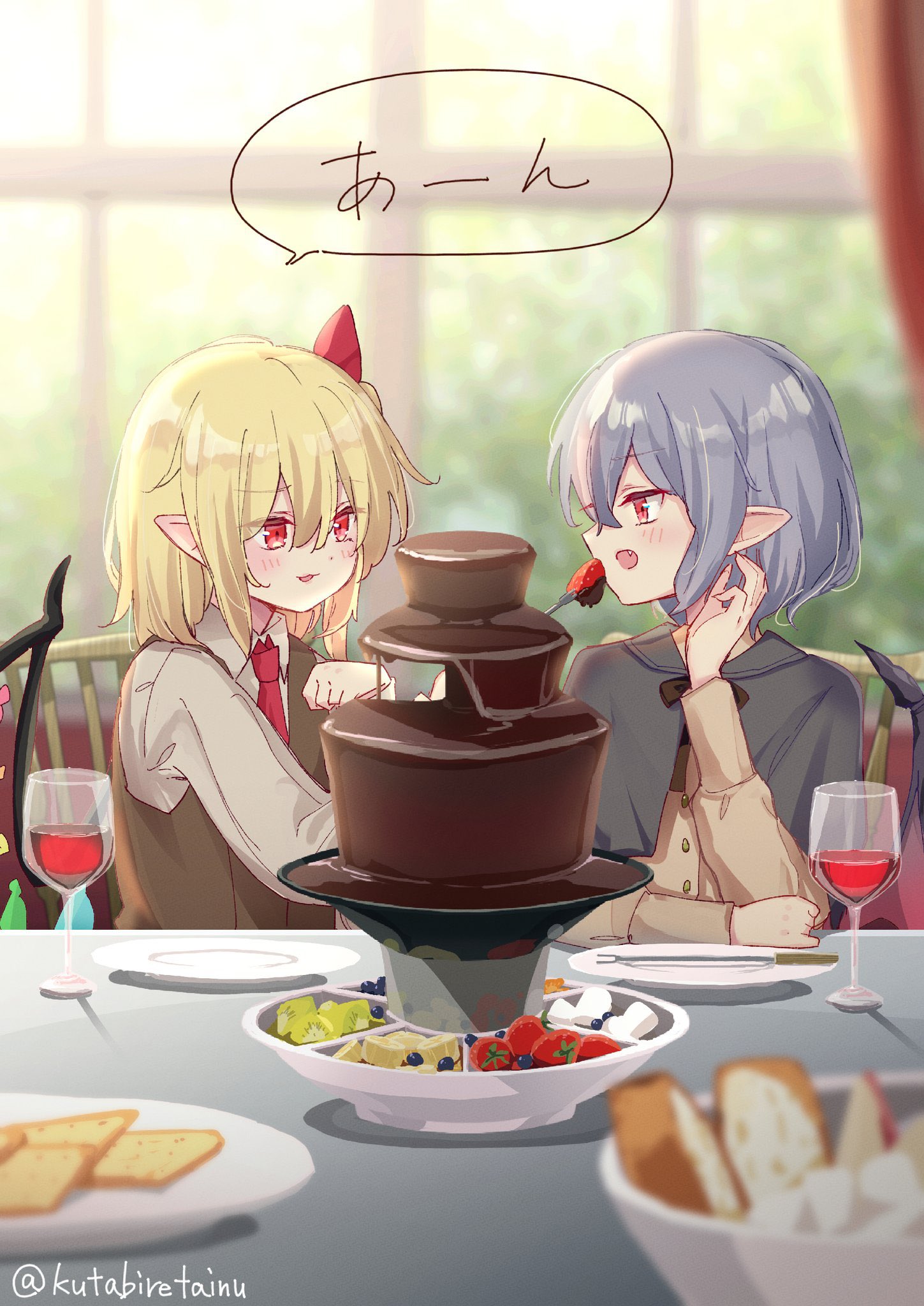 The Big ImageBoard (TBIB) - 2girls bat wings blonde hair blue hair ...