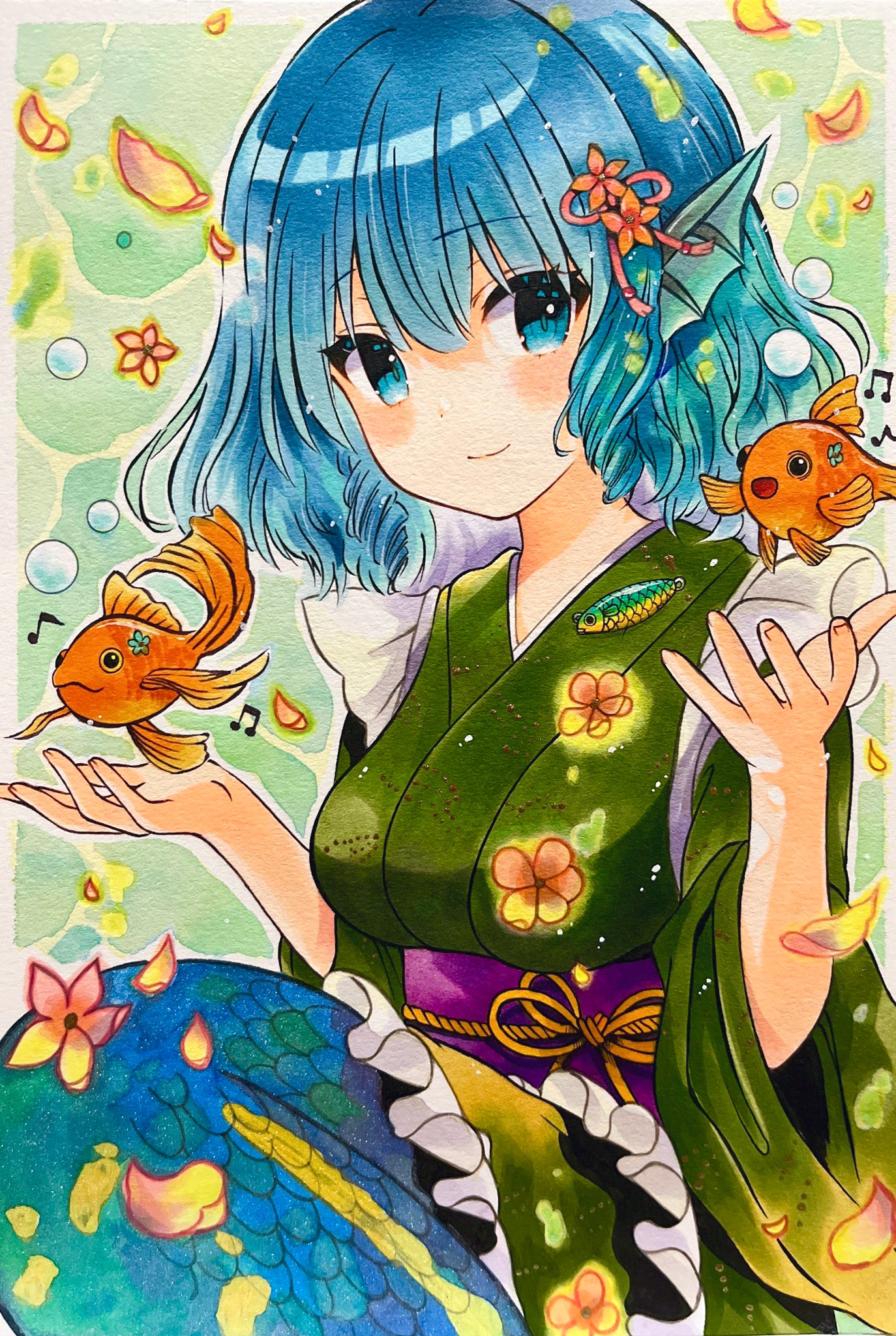 The Big ImageBoard (TBIB) - 1girl blue eyes blue hair blush closed mouth commentary drill hair ...