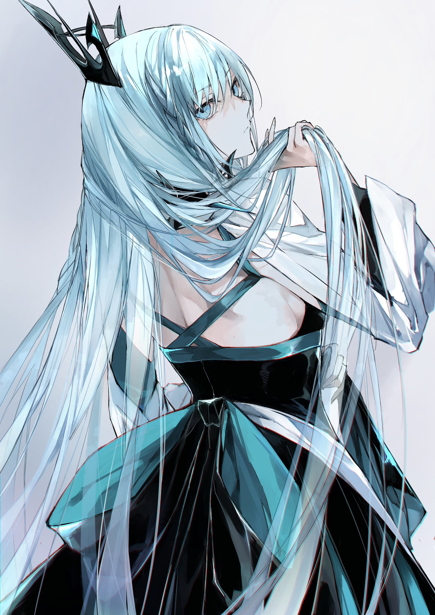 The Big ImageBoard (TBIB) - 1girl back black dress blue eyes breasts ...