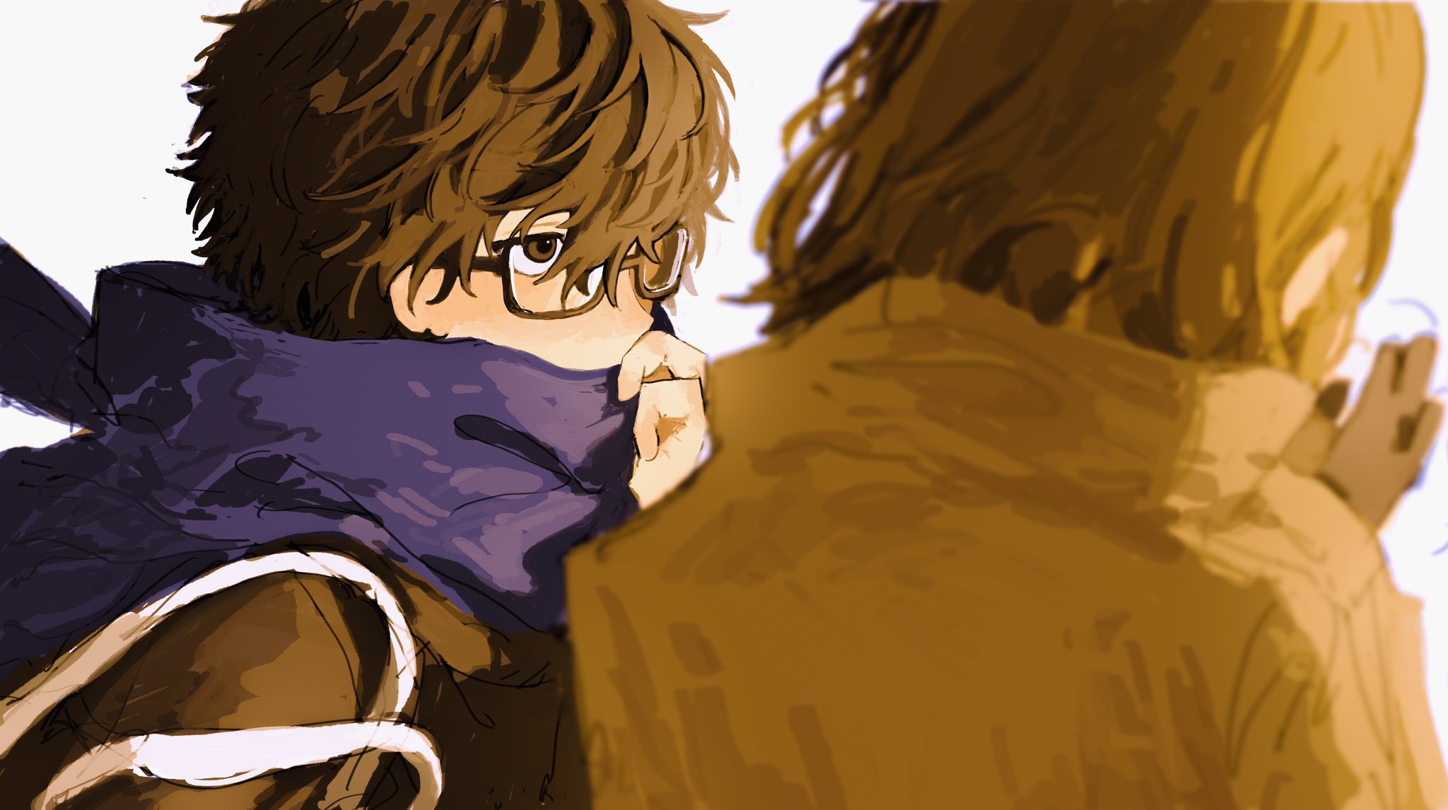 The Big ImageBoard (TBIB) - 2boys akechi gorou amamiya ren black-framed eyewear black coat black ...