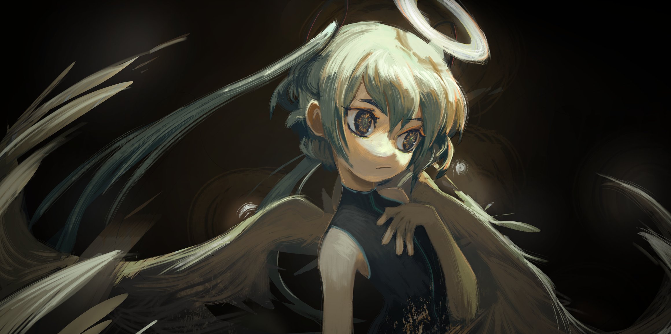 The Big ImageBoard (TBIB) - 1girl :/ angel angel wings aqua eyes aqua hair armpit crease black ...