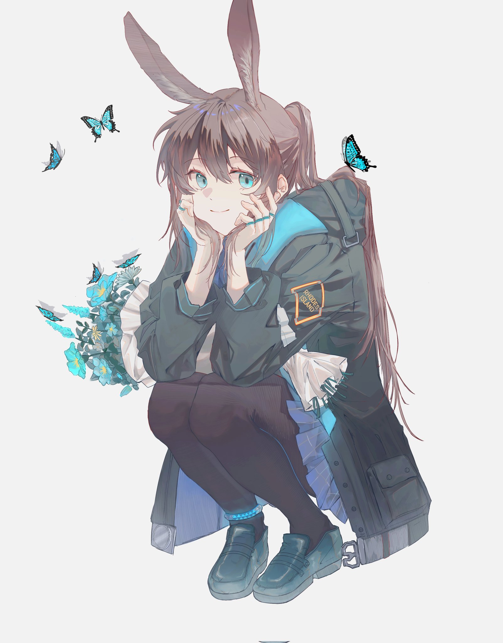 The Big ImageBoard (TBIB) - 1girl amiya (arknights) animal ears aqua butterfly aqua eyes aqua ...