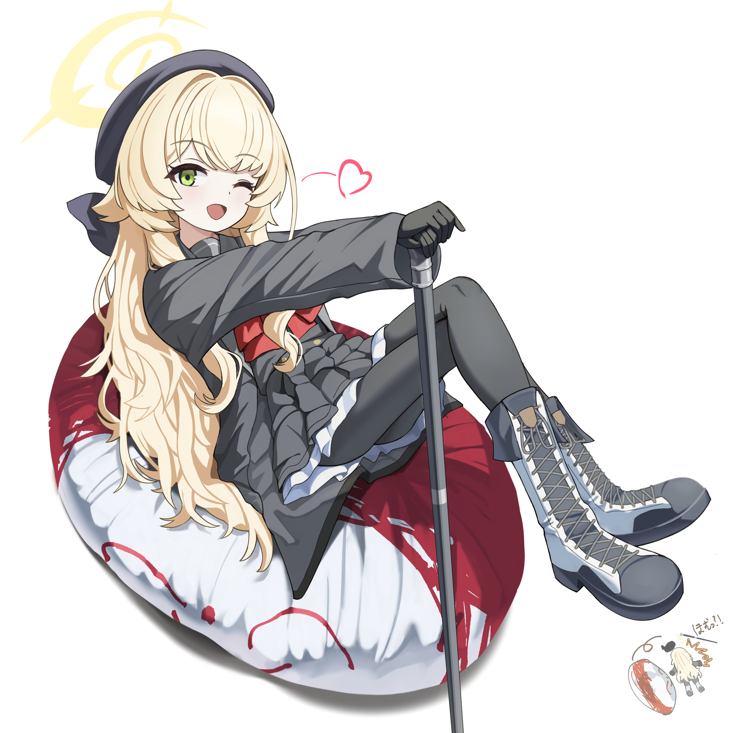 The Big ImageBoard (TBIB) - 1girl ;d absurdres bean bag chair beret black coat black footwear ...