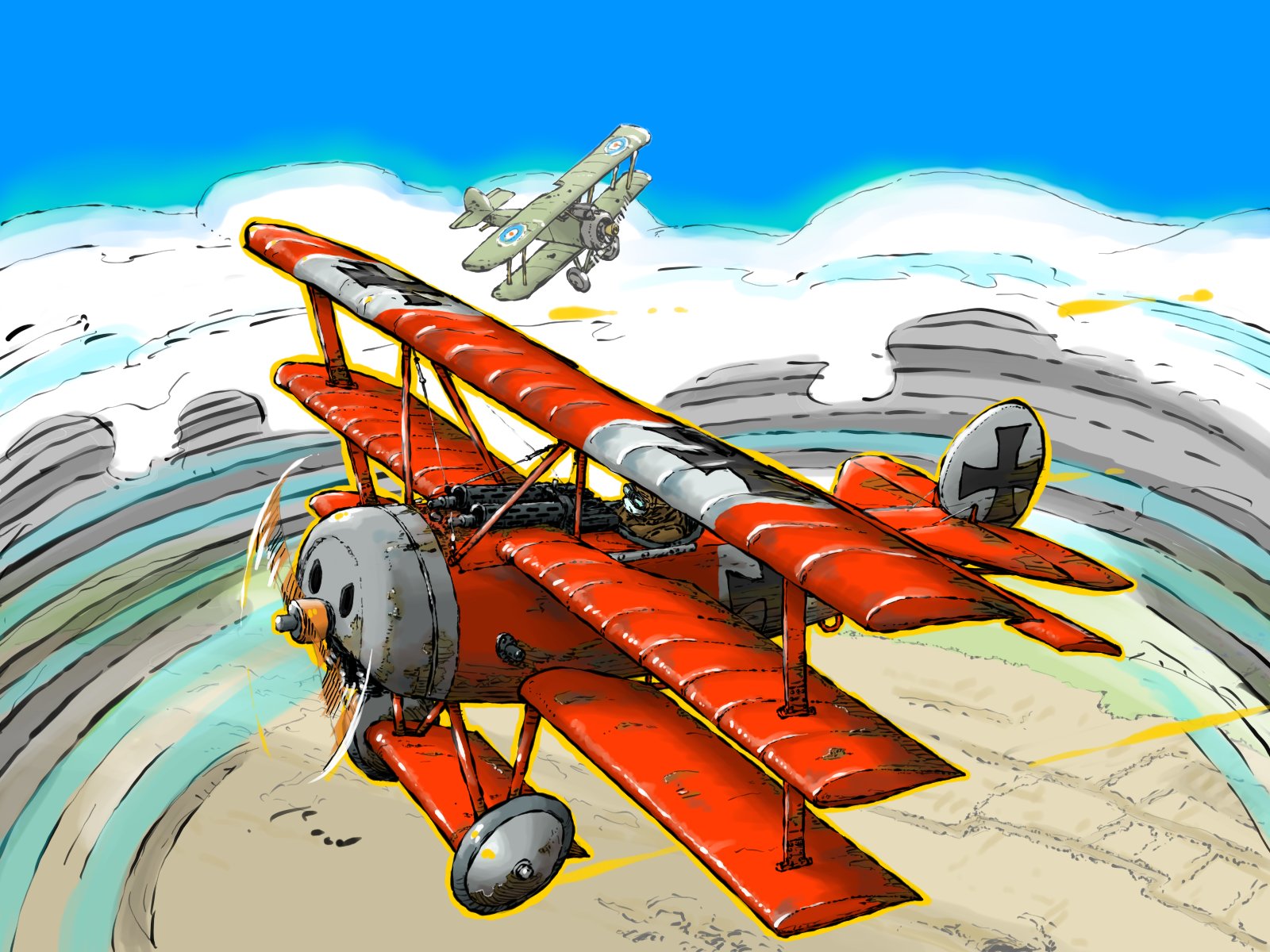 The Big ImageBoard (TBIB) - 2boys above clouds aircraft airplane animal ears battle biplane blue ...