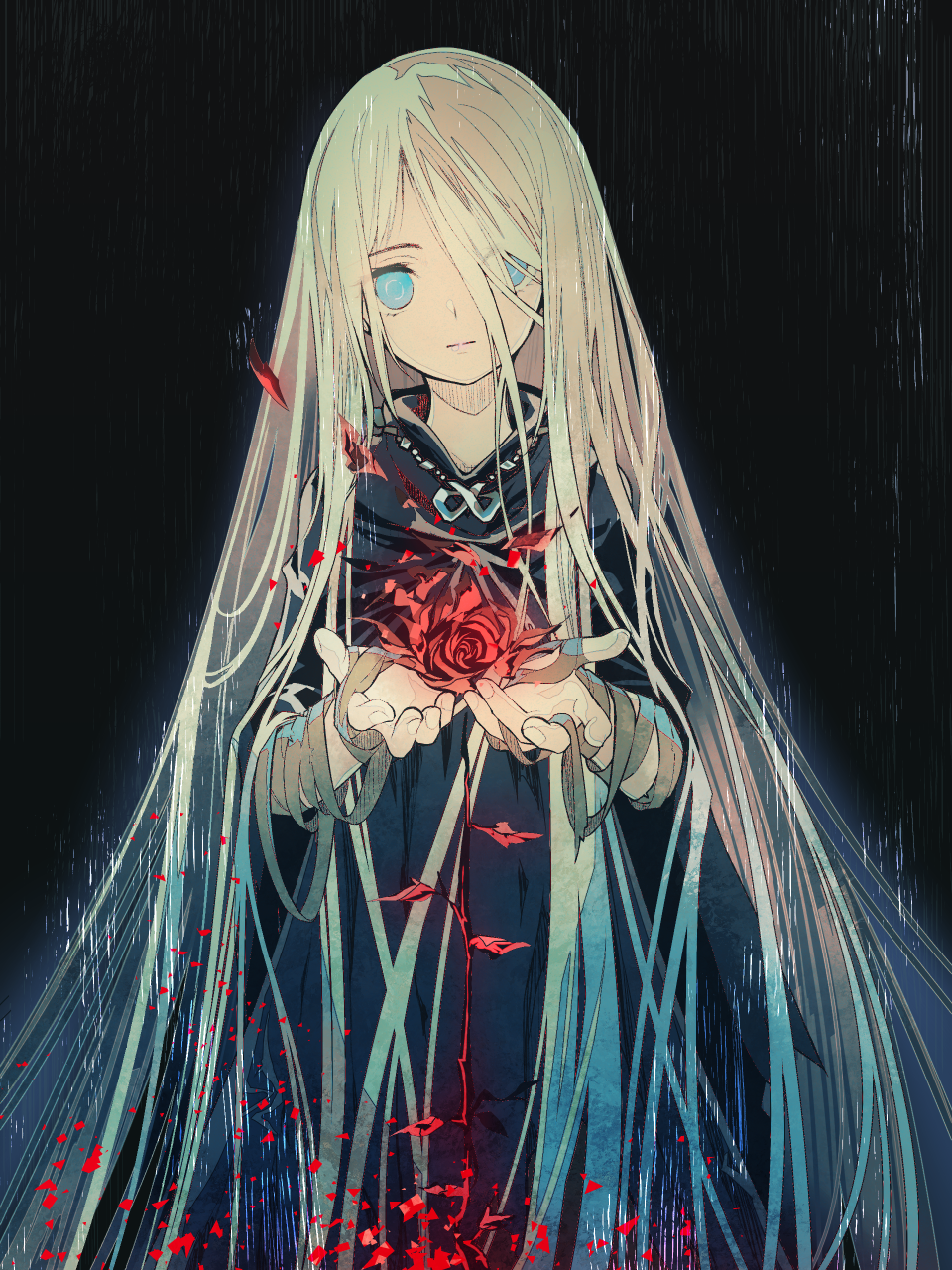 The Big ImageBoard (TBIB) - 1girl black background black dress blue ...