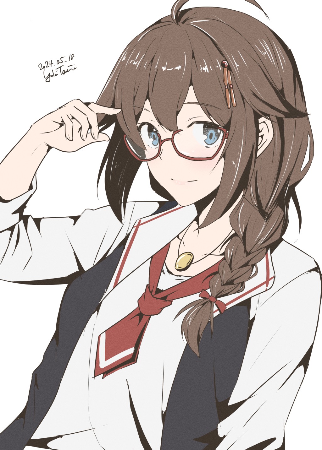 The Big ImageBoard (TBIB) - 1girl ahoge artist name bespectacled black vest blue eyes braid ...