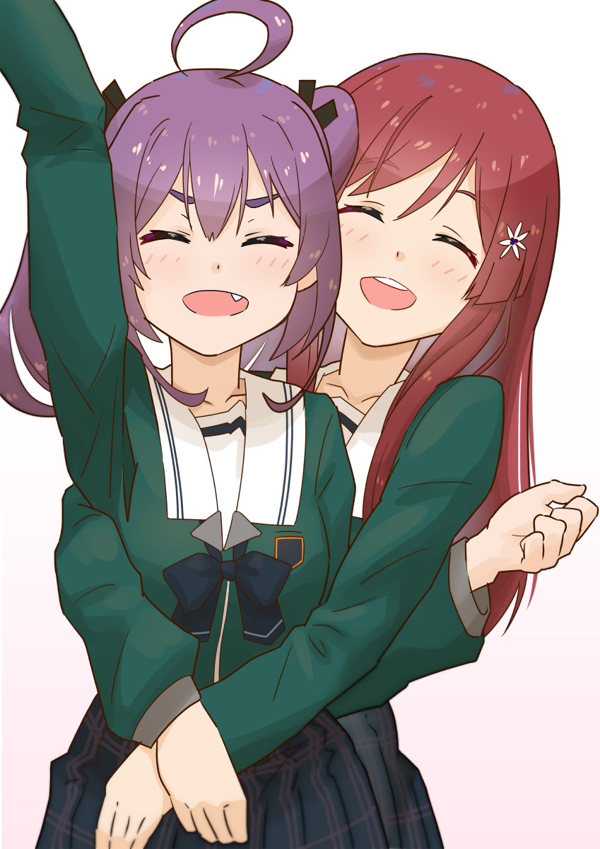 The Big ImageBoard (TBIB) - 22/7 2girls ^ ^ ahoge arm up black bow black bowtie black ribbon ...