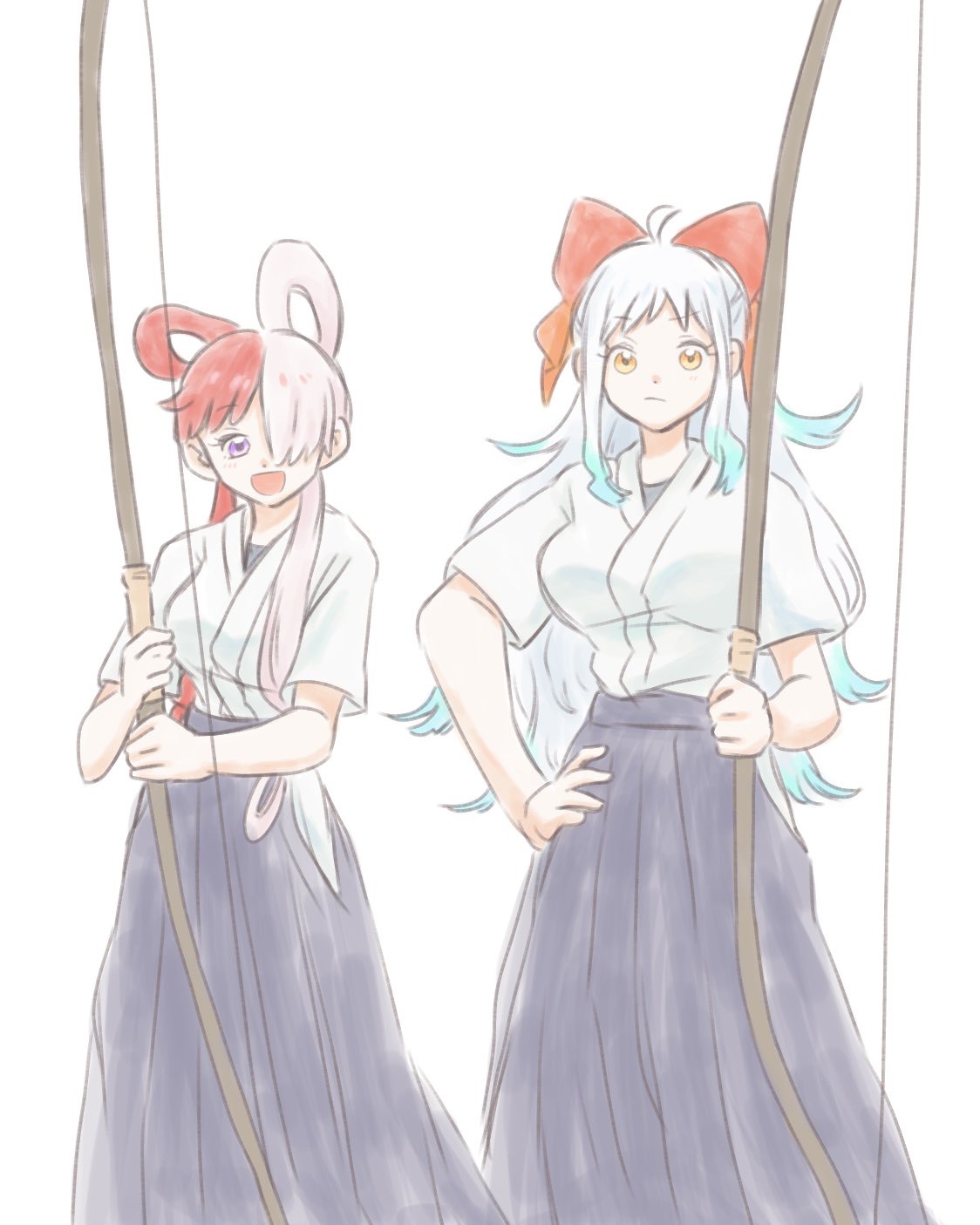 The Big ImageBoard (TBIB) - 0h my god 2girls ahoge blue hair bow (weapon) commentary request ...