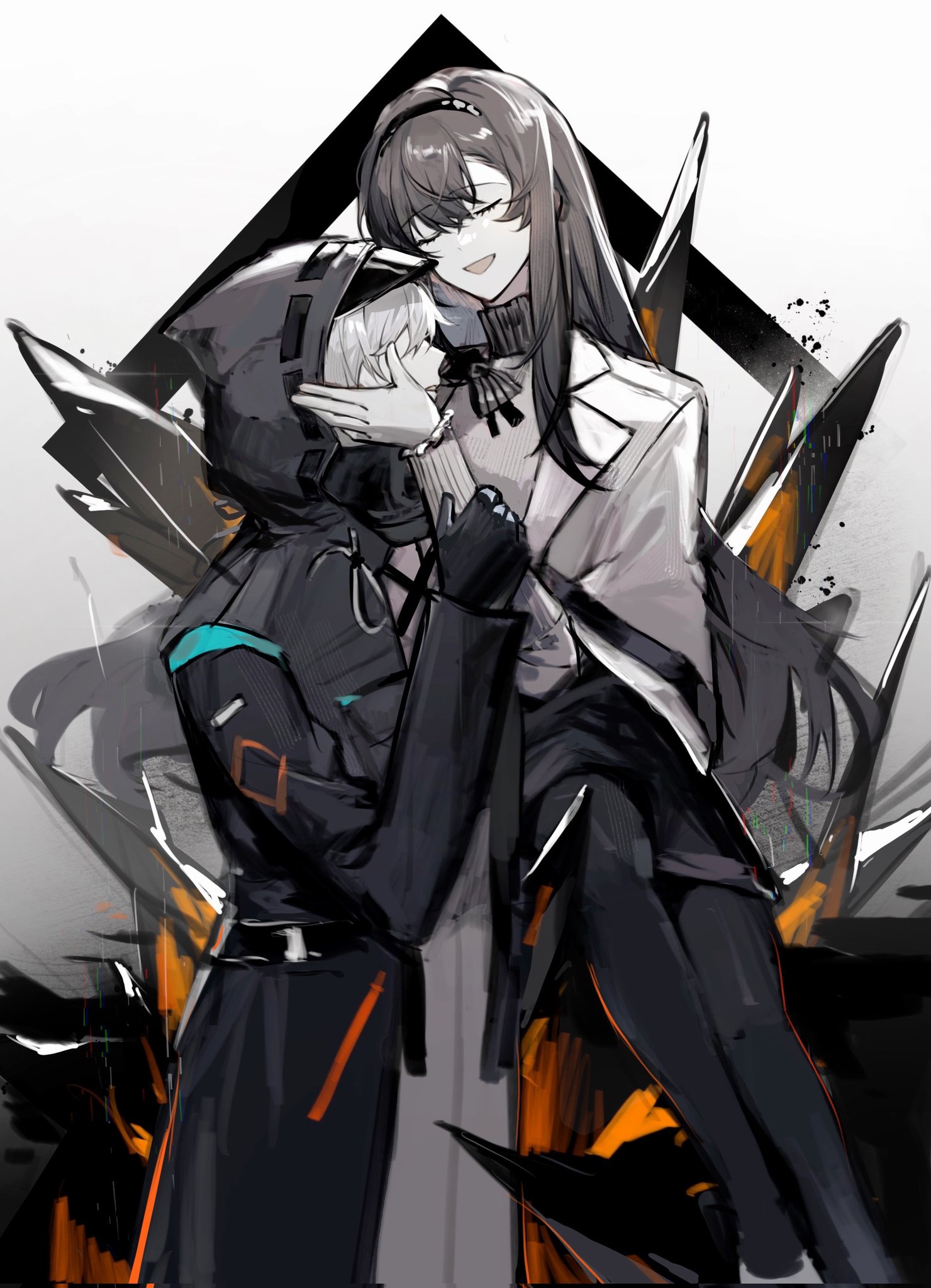 The Big ImageBoard (TBIB) - 1boy 1girl arknights black gloves black hair black hairband black ...