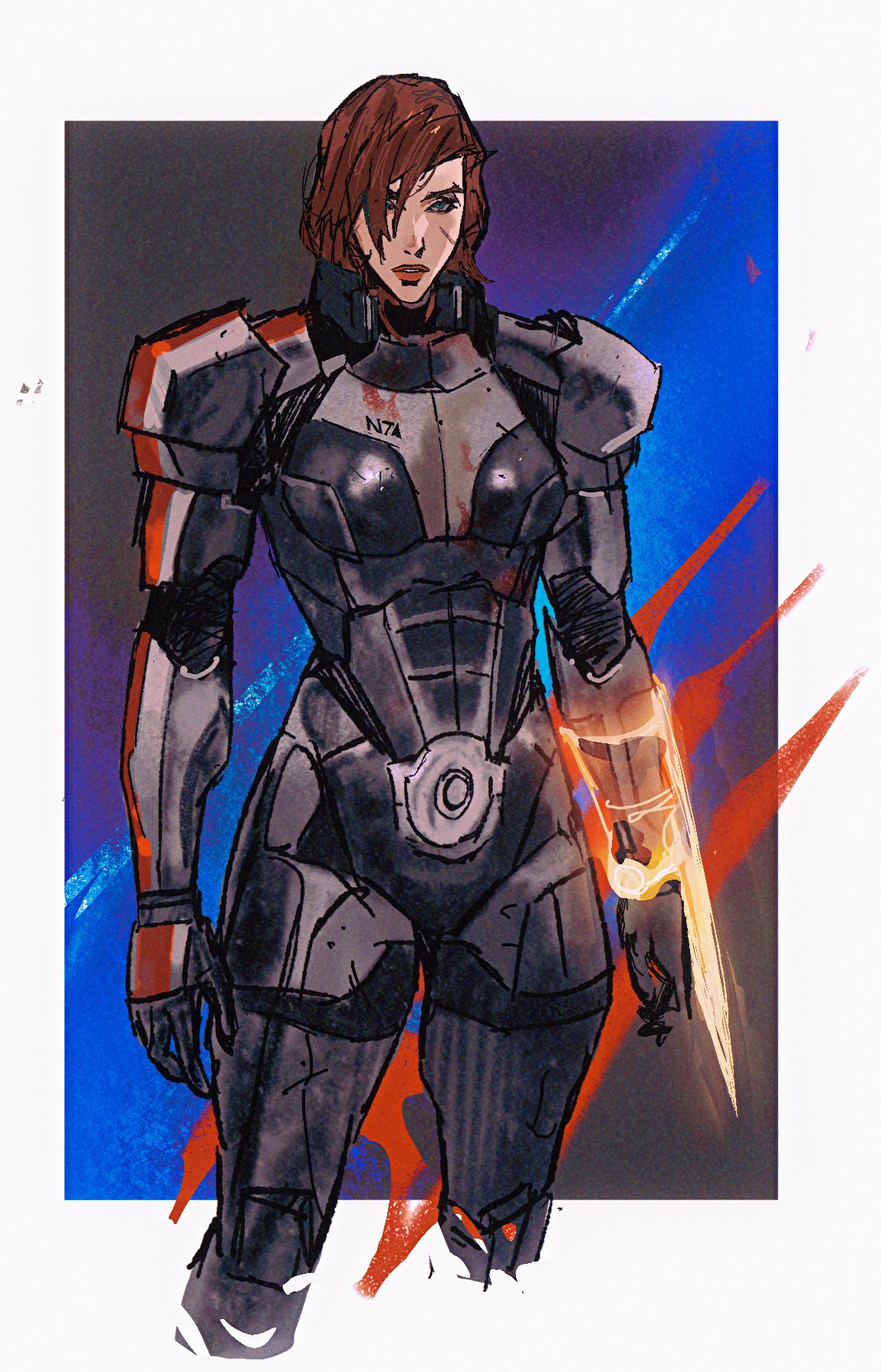 The Big ImageBoard (TBIB) - 1girl arm blade armor black gloves blood on armor breasts brown eyes ...