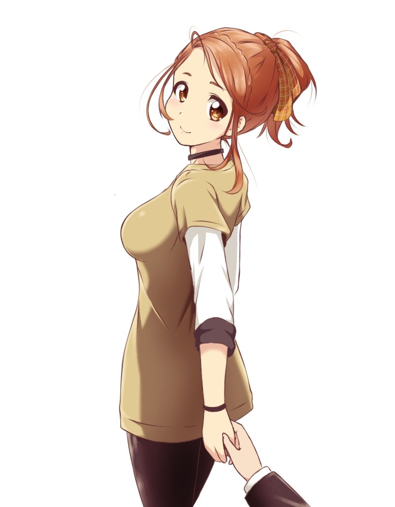 The Big ImageBoard (TBIB) - 1girl 22/7 black choker black pants bow braid brown eyes brown hair ...