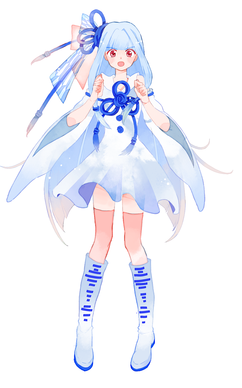 The Big ImageBoard (TBIB) - 1girl bangs blue dress blue footwear blue hair blunt bangs boots ...