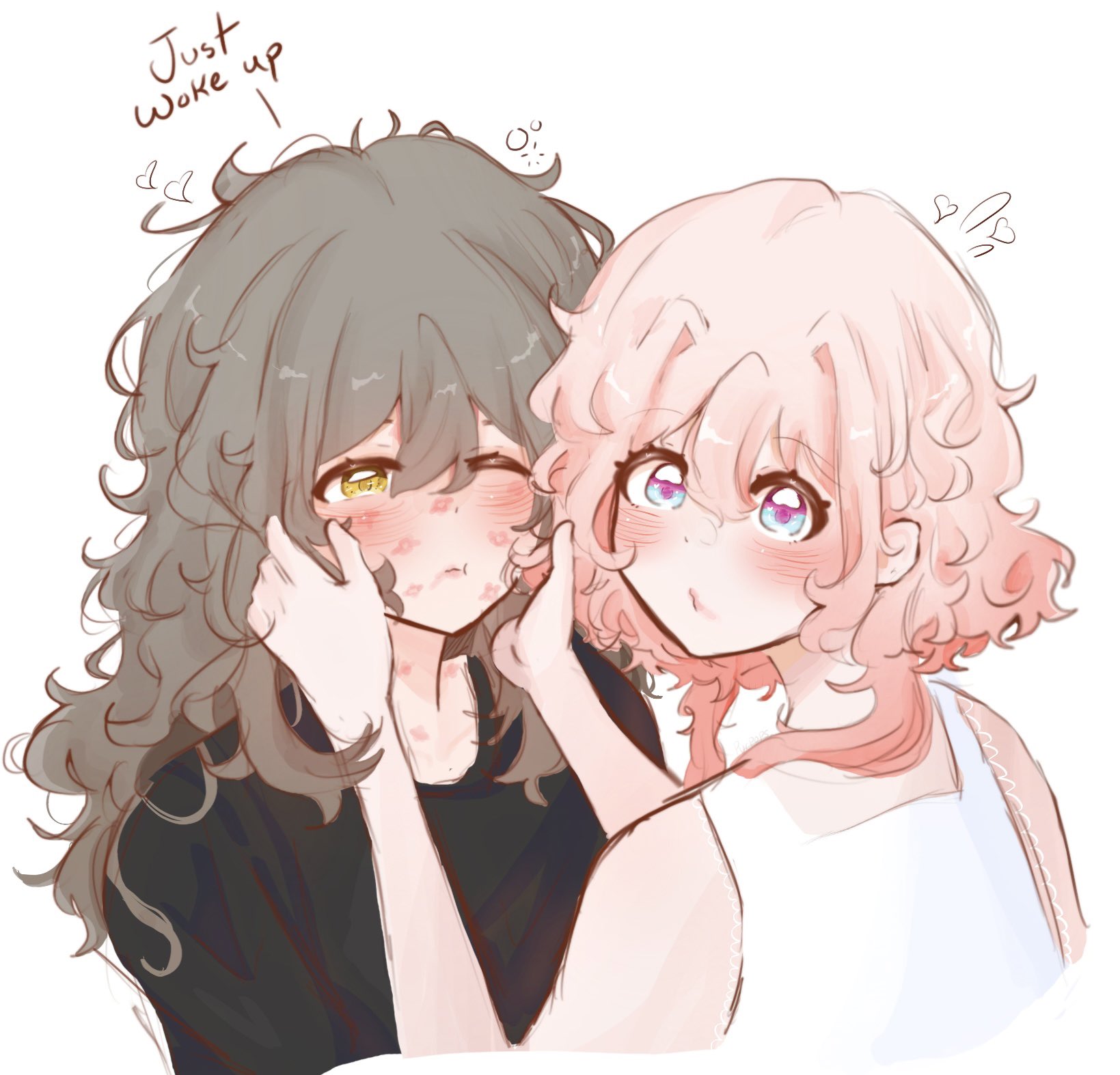 The Big ImageBoard (TBIB) - 2girls black shirt blue eyes closed mouth ...