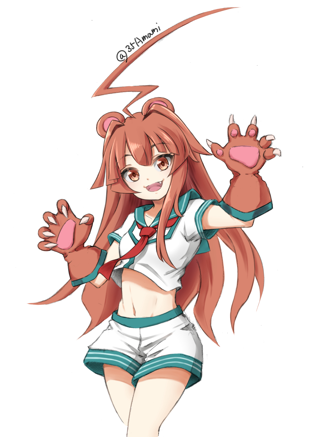 The Big ImageBoard (TBIB) - 1girl ahoge animal ears animal hands aqua sailor collar bear bear ...