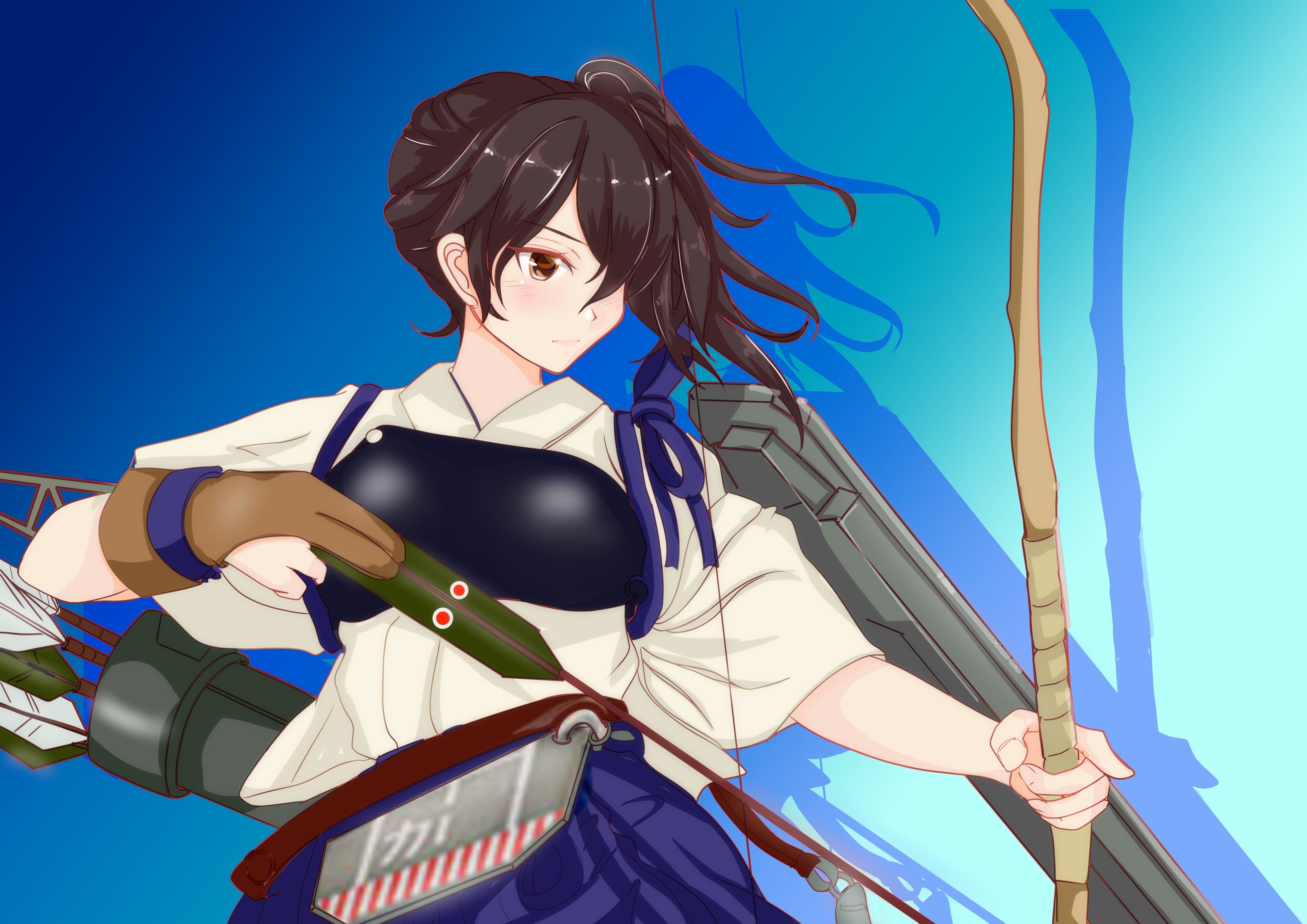 The Big ImageBoard (TBIB) - 1girl absurdres apron arrow (projectile) blue background blue hakama ...