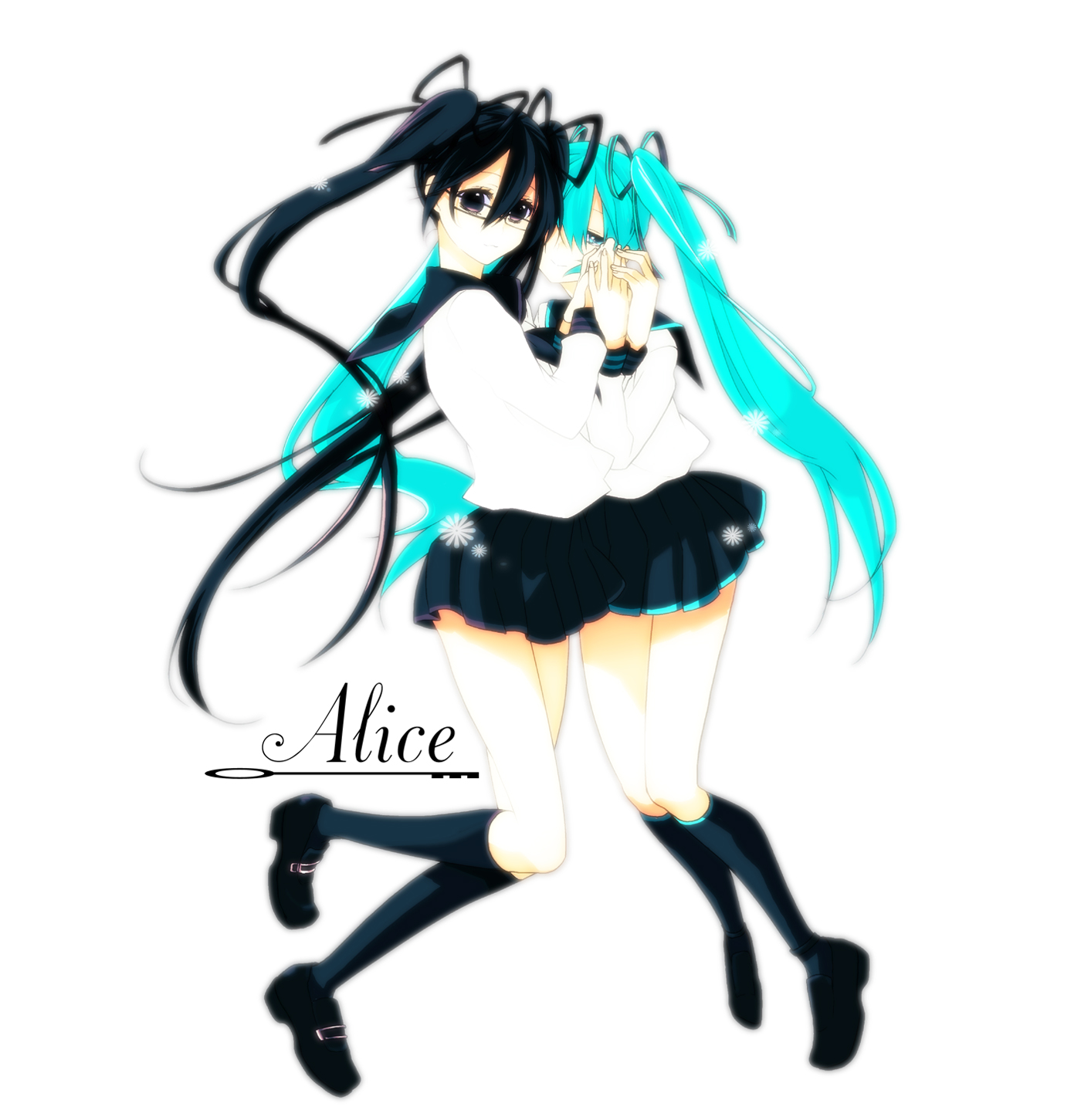 The Big ImageBoard (TBIB) - aqua eyes aqua hair black eyes black hair dual persona glasses ...