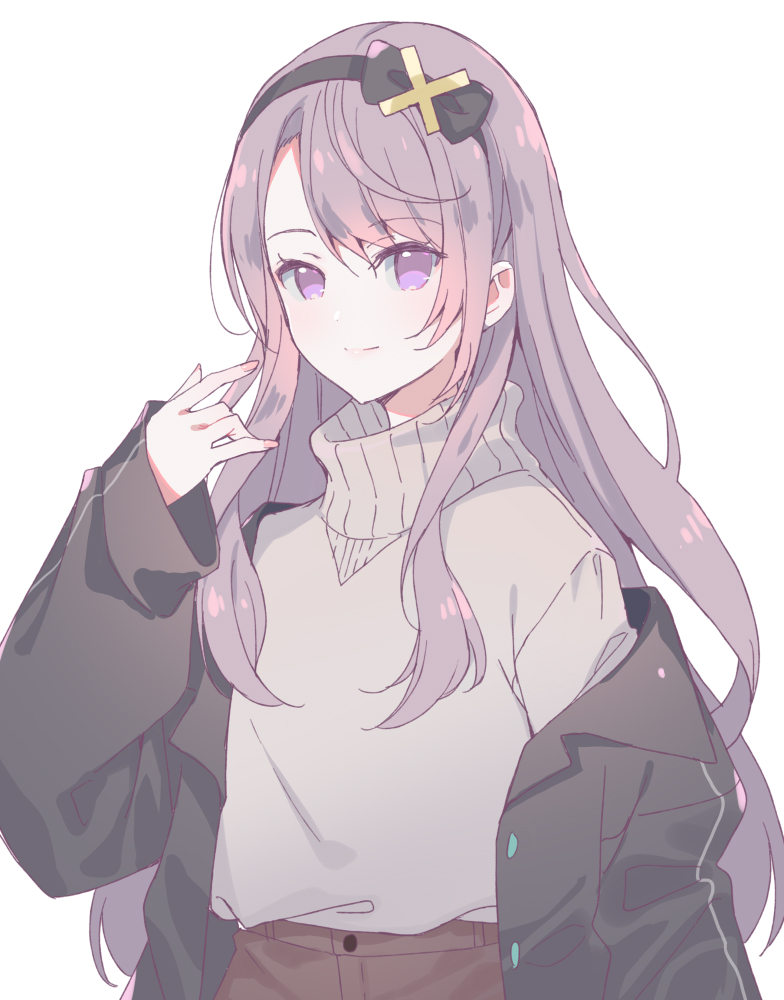 The Big ImageBoard (TBIB) - 1girl bangs black bow black hairband black jacket bow brown hair ...