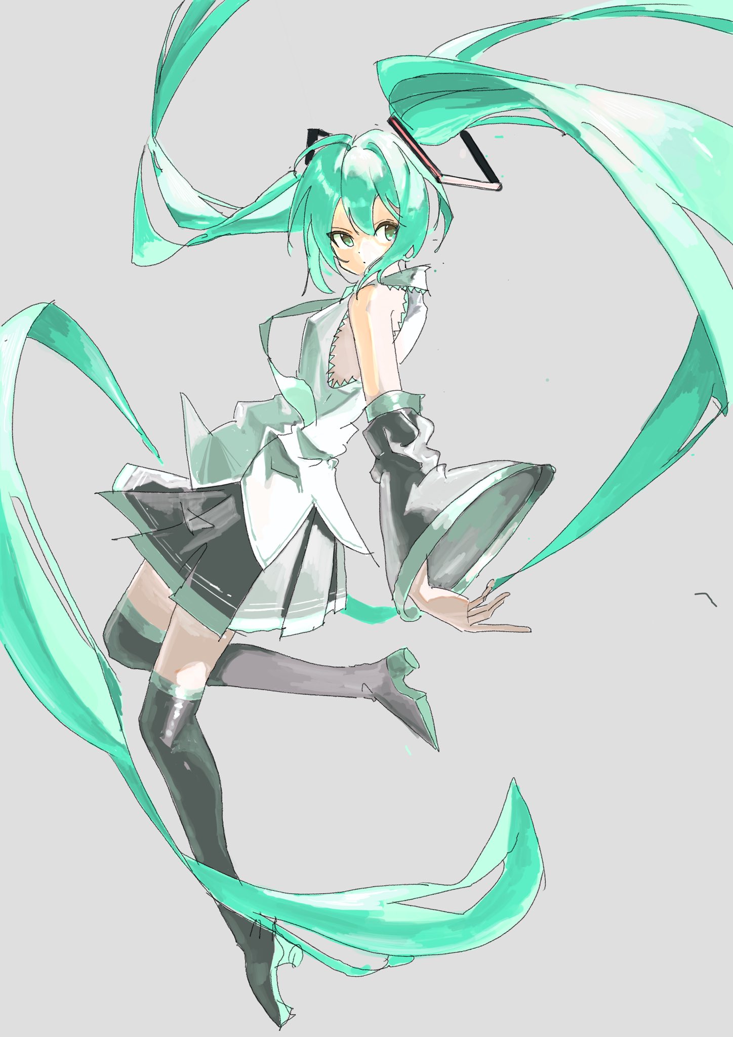 The Big ImageBoard (TBIB) - 1girl absurdly long hair aqua eyes aqua hair aqua necktie armpit ...