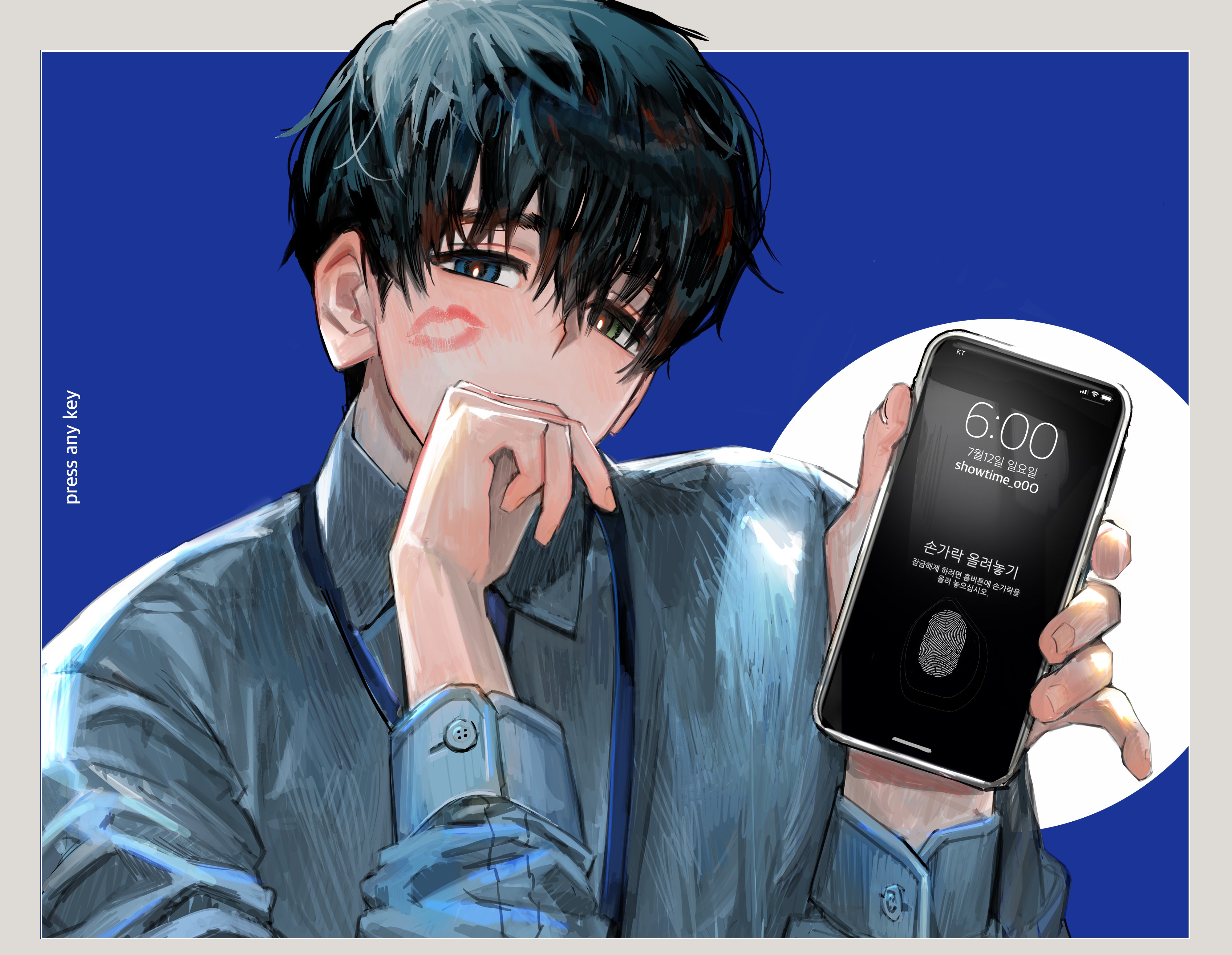 The Big ImageBoard (TBIB) - 1boy absurdres bangs bishounen black hair blue eyes blue shirt ...