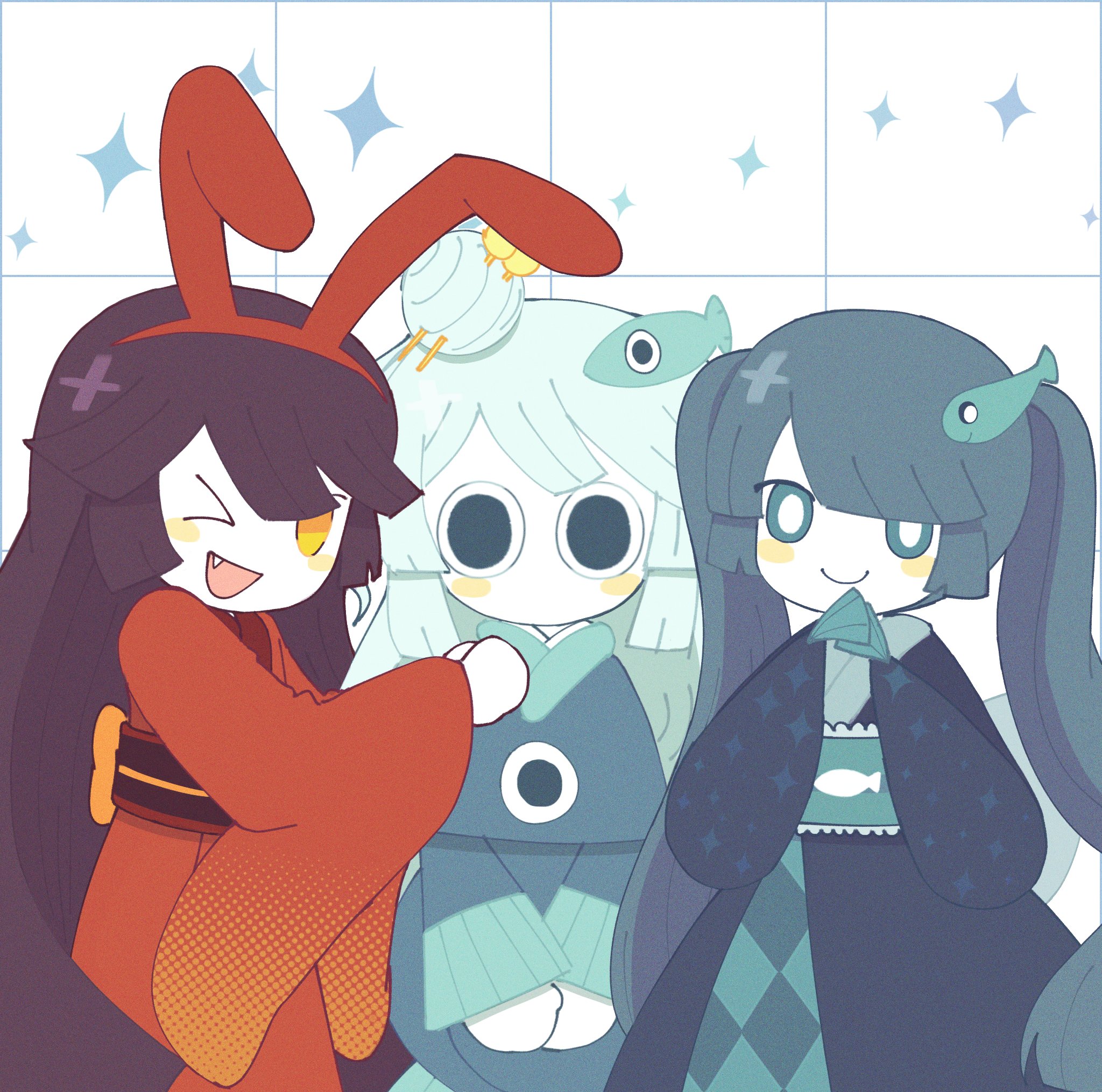 The Big ImageBoard (TBIB) - > o 3girls animal ears black hair blue eyes ...