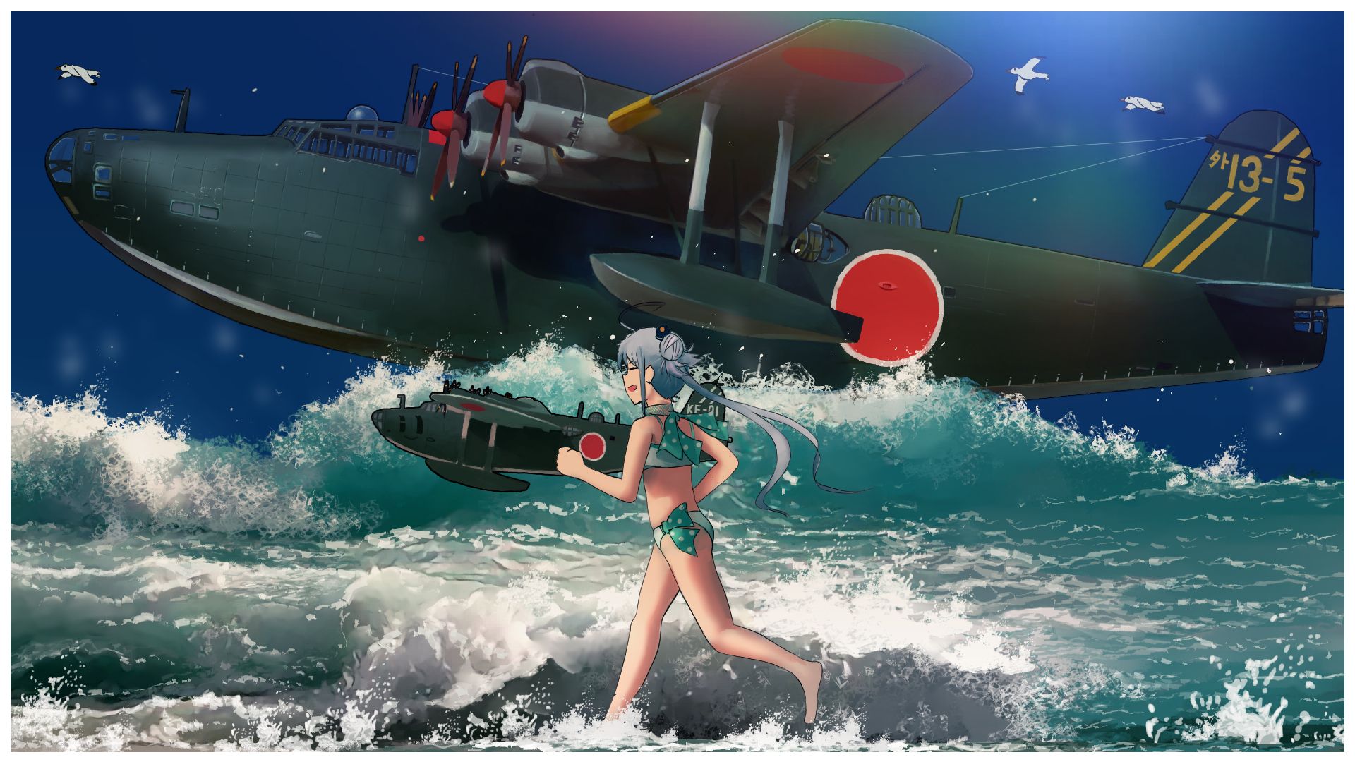 The Big Imageboard Tbib 1girl Ahoge Aircraft Airplane Akitsushima