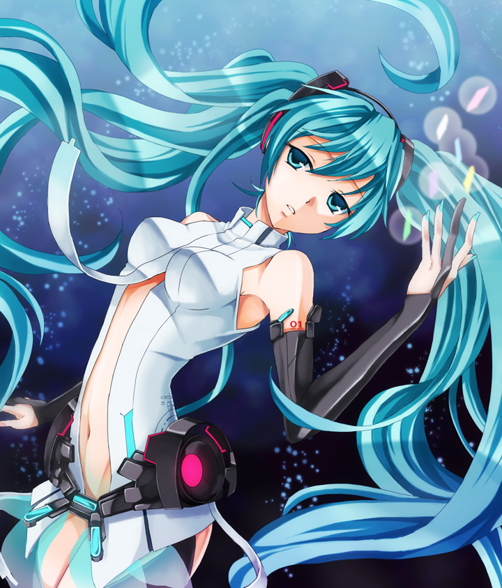 The Big ImageBoard (TBIB) - 1girl aqua eyes aqua hair arched back bad id bad pixiv id bare ...