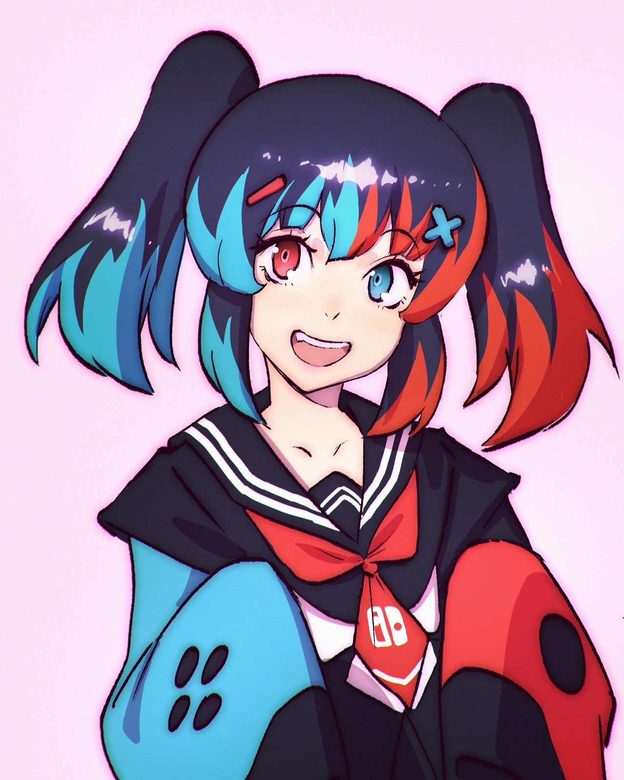 The Big ImageBoard (TBIB) - 1girl :d asymmetrical sleeves black hair ...