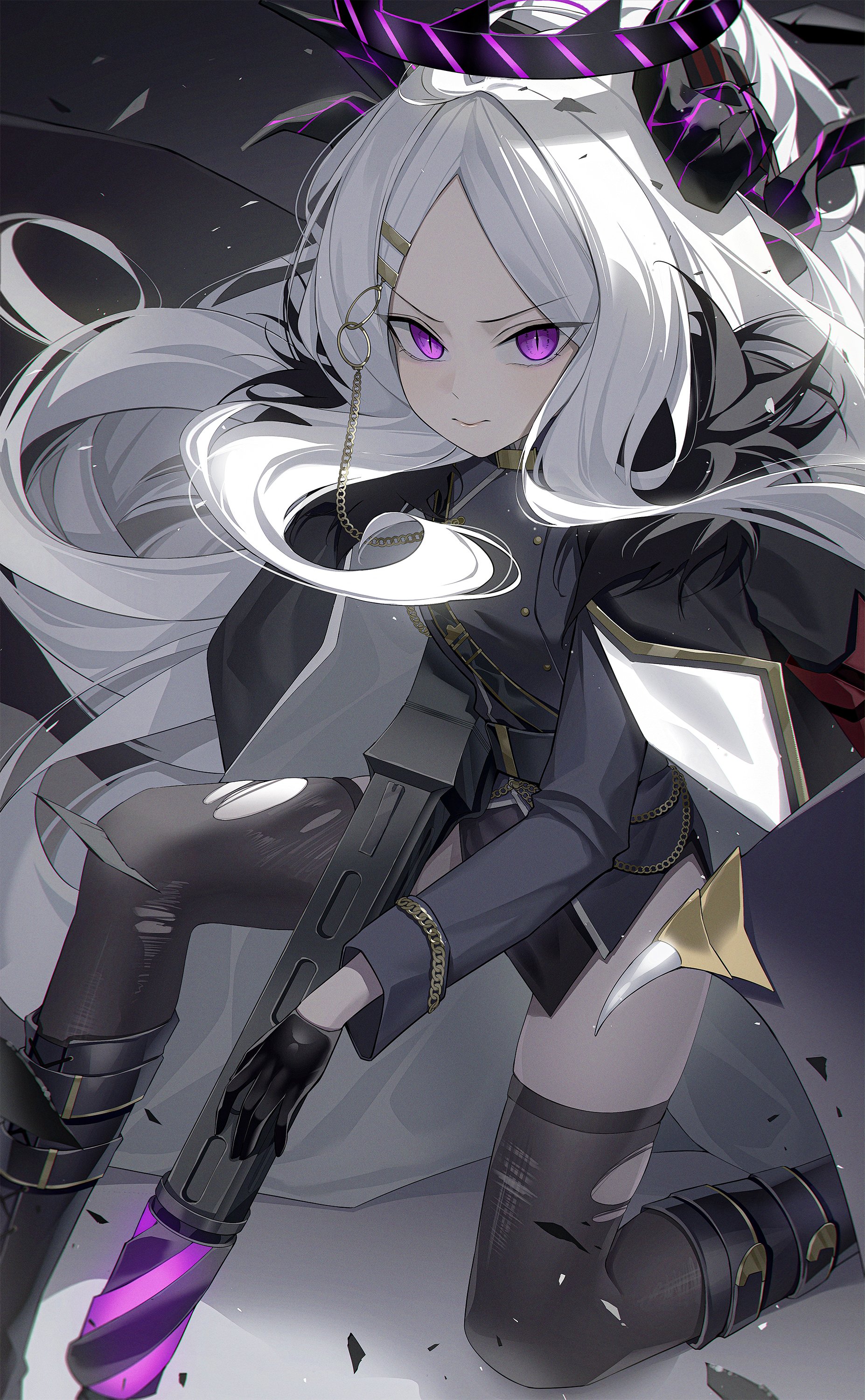 The Big ImageBoard (TBIB) - 1girl absurdres black coat black footwear black horns black skirt ...