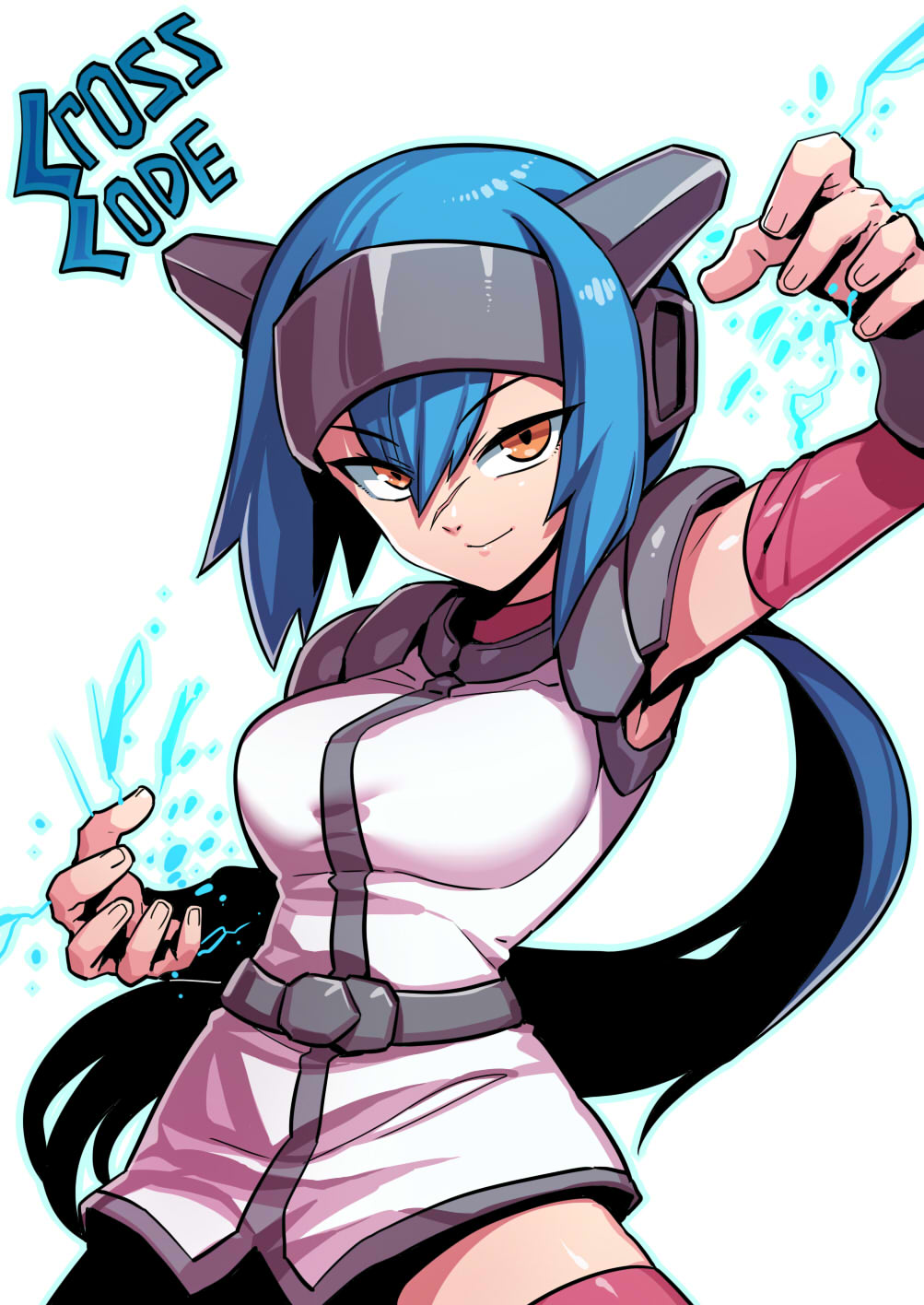 The Big ImageBoard (TBIB) - 1girl arm warmers armor blue hair breasts closed mouth crosscode ...