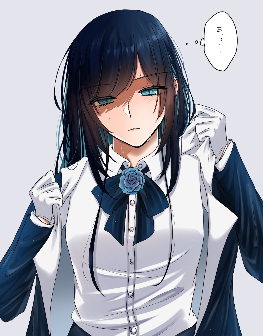 The Big ImageBoard (TBIB) - 1girl ado (utaite) black bow black bowtie black hair blue background ...