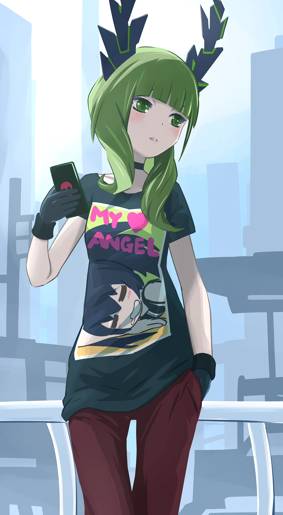 The Big ImageBoard (TBIB) - 1girl 32zzz black choker black gloves black hair black horns black ...