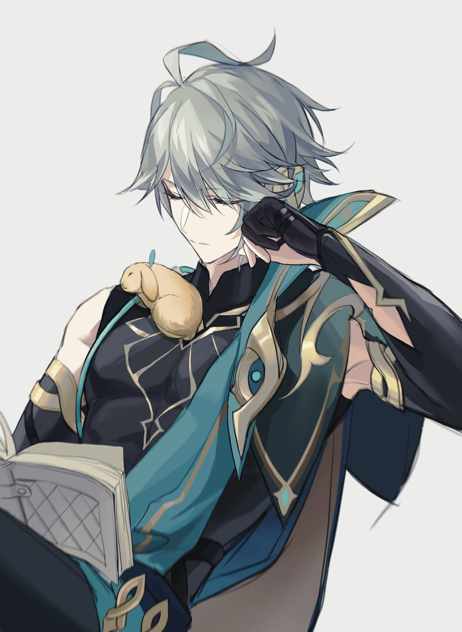 The Big ImageBoard (TBIB) - 1boy ahoge alhaitham (genshin impact) animal on shoulder ...