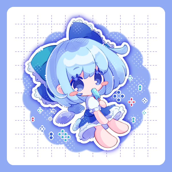 The Big ImageBoard (TBIB) - 1girl barefoot blue border blue bow blue dress blue eyes blue hair ...