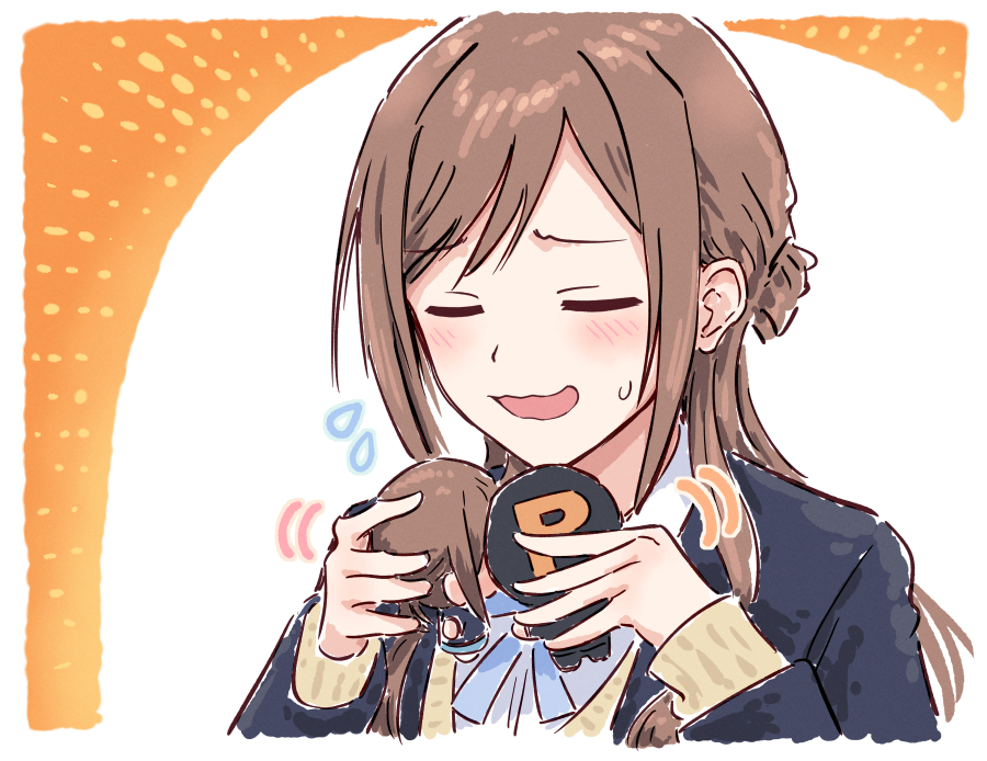 The Big ImageBoard (TBIB) - 1girl :d blazer blue jacket blue ribbon blush brown hair brown ...