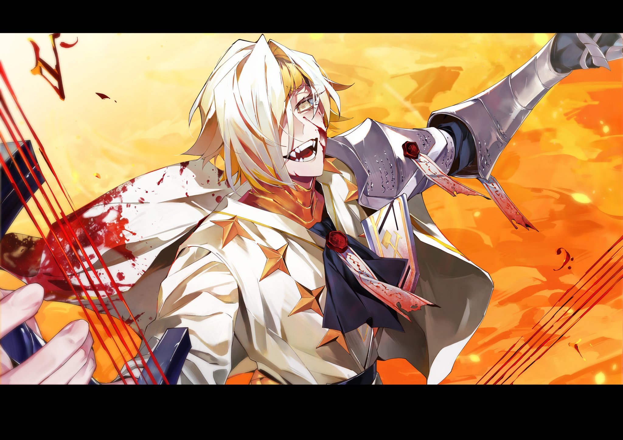 The Big ImageBoard (TBIB) - 1girl armor arms up ascot black ascot blood ...