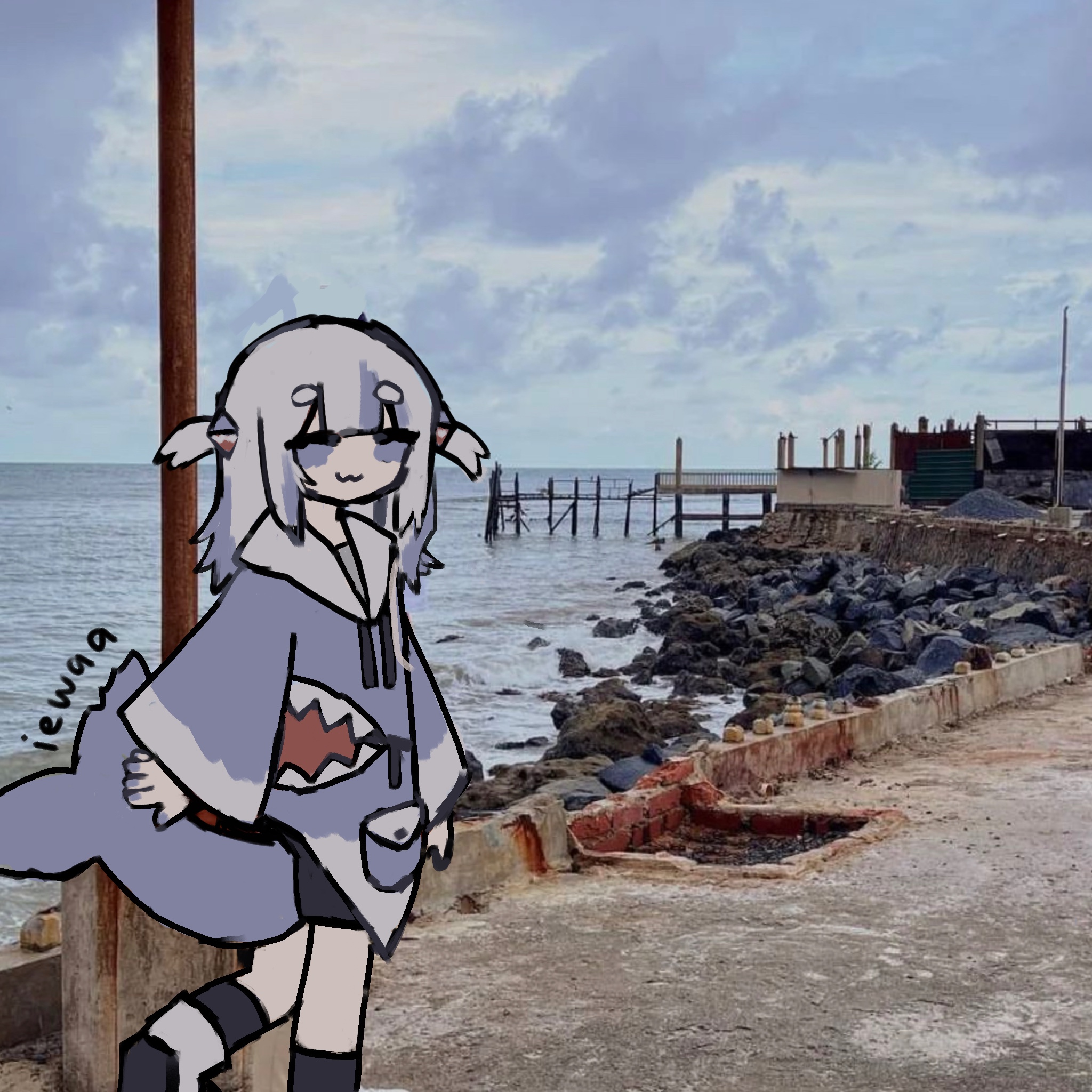 The Big ImageBoard (TBIB) - 1girl :3 black socks blue eyes blue hoodie boots closed mouth fins ...