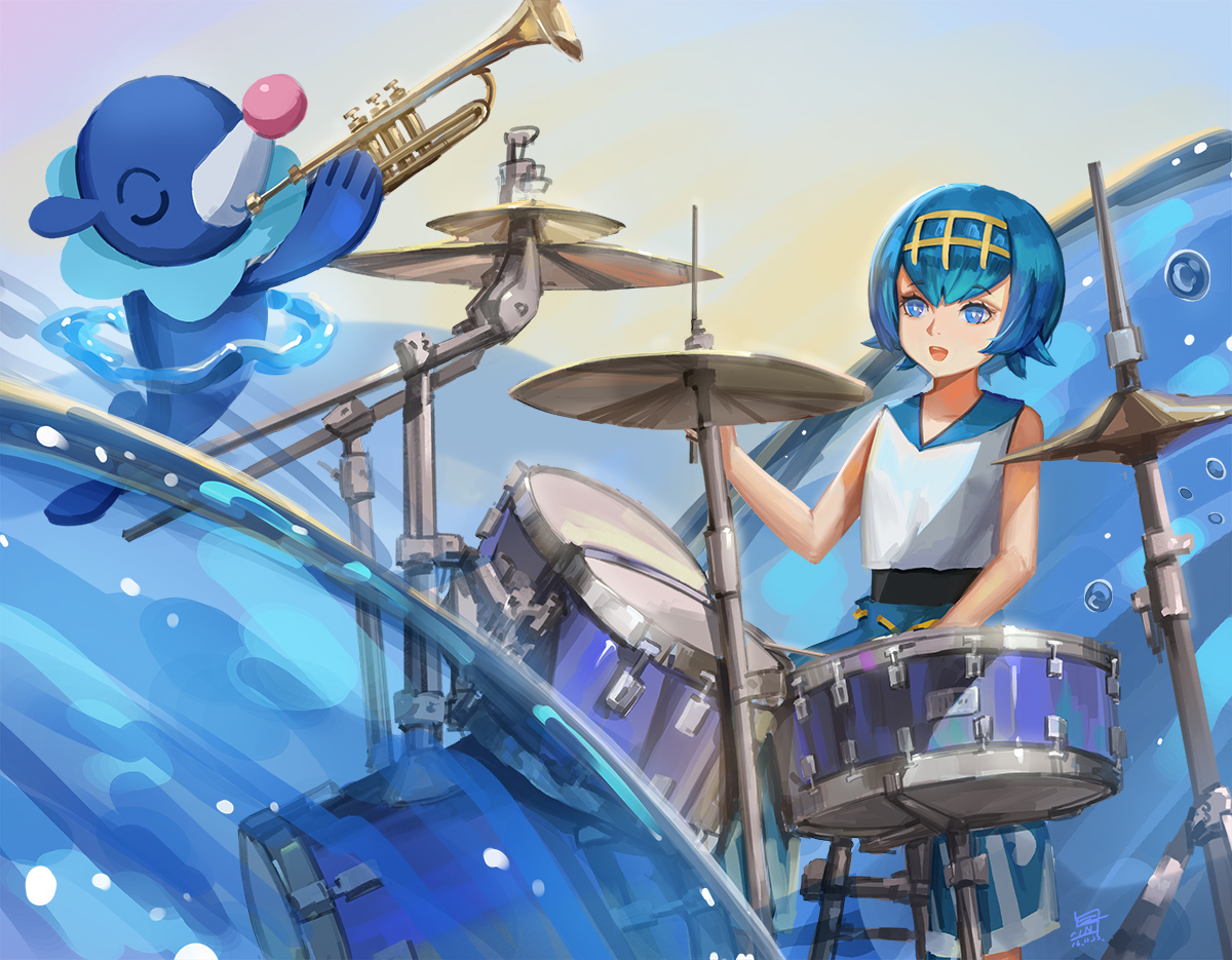 The Big ImageBoard (TBIB) - 1girl bare arms blue eyes blue hair blue ...