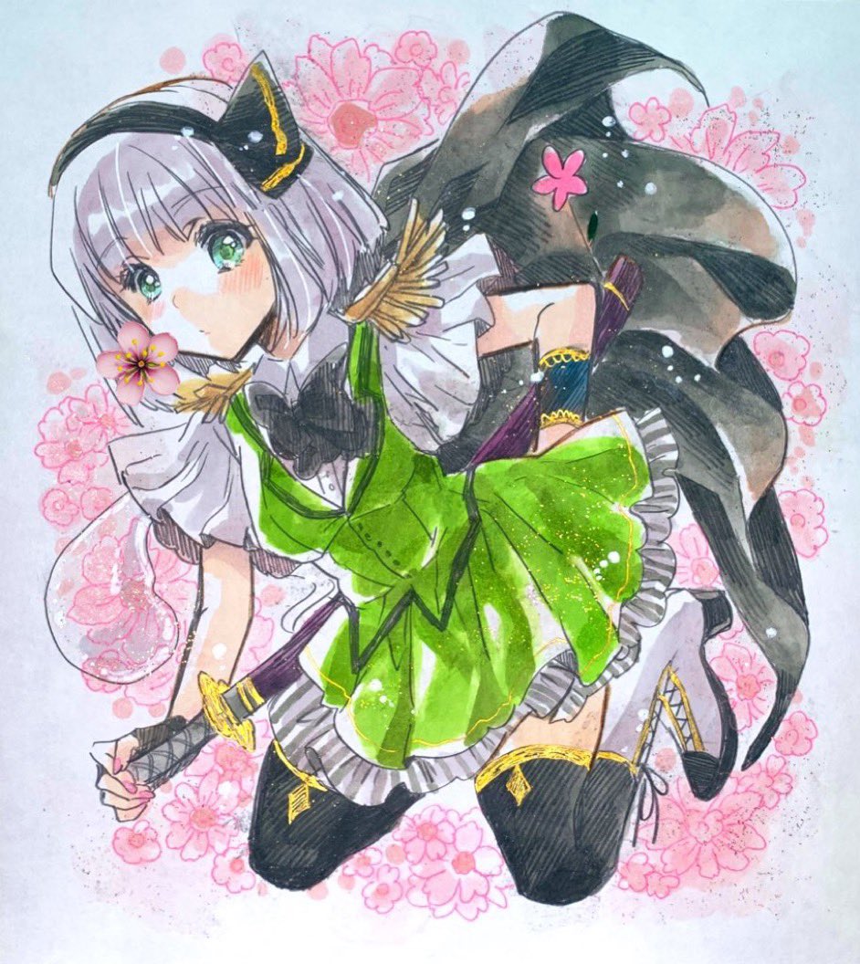 The Big ImageBoard (TBIB) - 1girl black cape black hairband blunt bangs cape flower full body ...