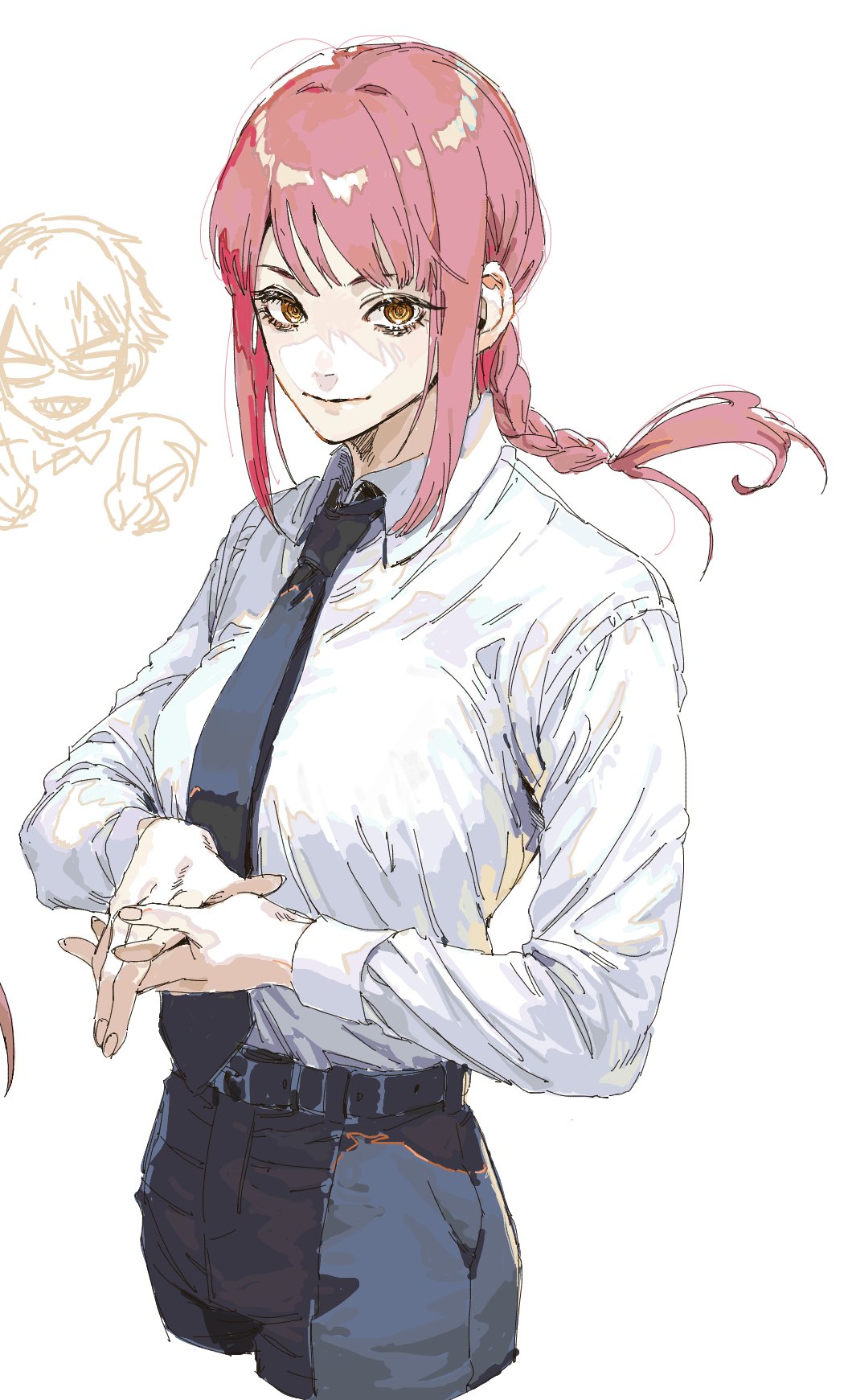 The Big ImageBoard (TBIB) - 1girl belt black necktie black pants braid braided ponytail brown ...