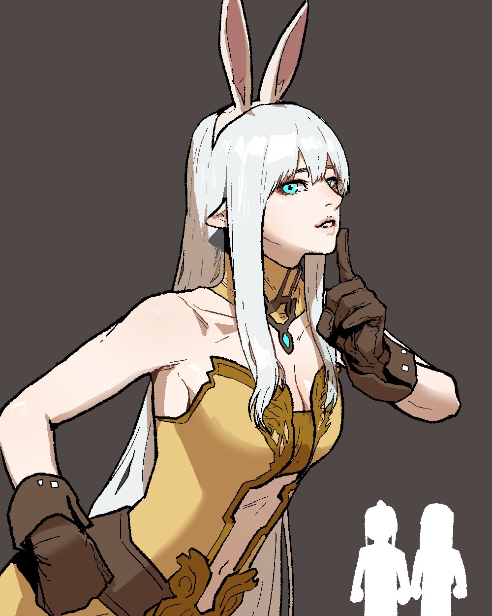 The Big ImageBoard (TBIB) - 1girl animal ears bare shoulders blue eyes breasts brown background ...