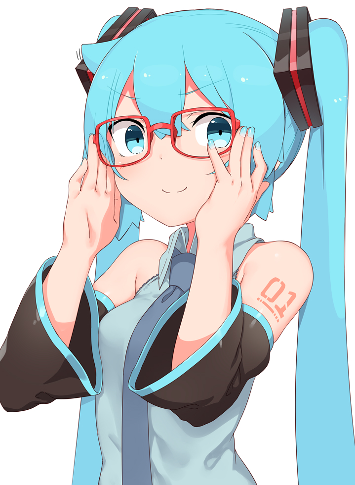 The Big ImageBoard (TBIB) - 1girl abmayo adjusting eyewear aqua eyes aqua hair aqua nails aqua ...