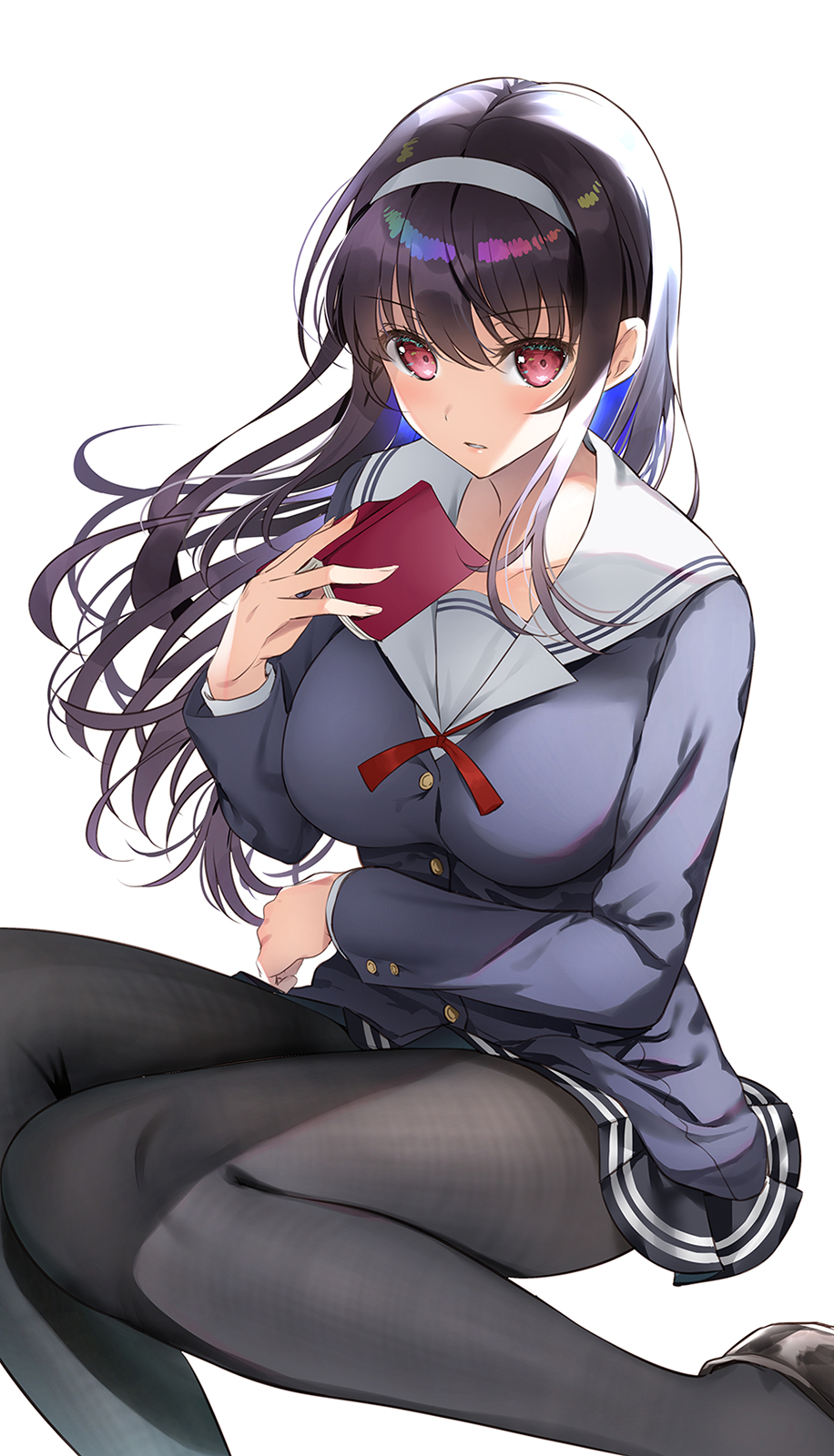 The Big ImageBoard (TBIB) - 1girl asahina hikage bangs black hair black legwear blush book ...