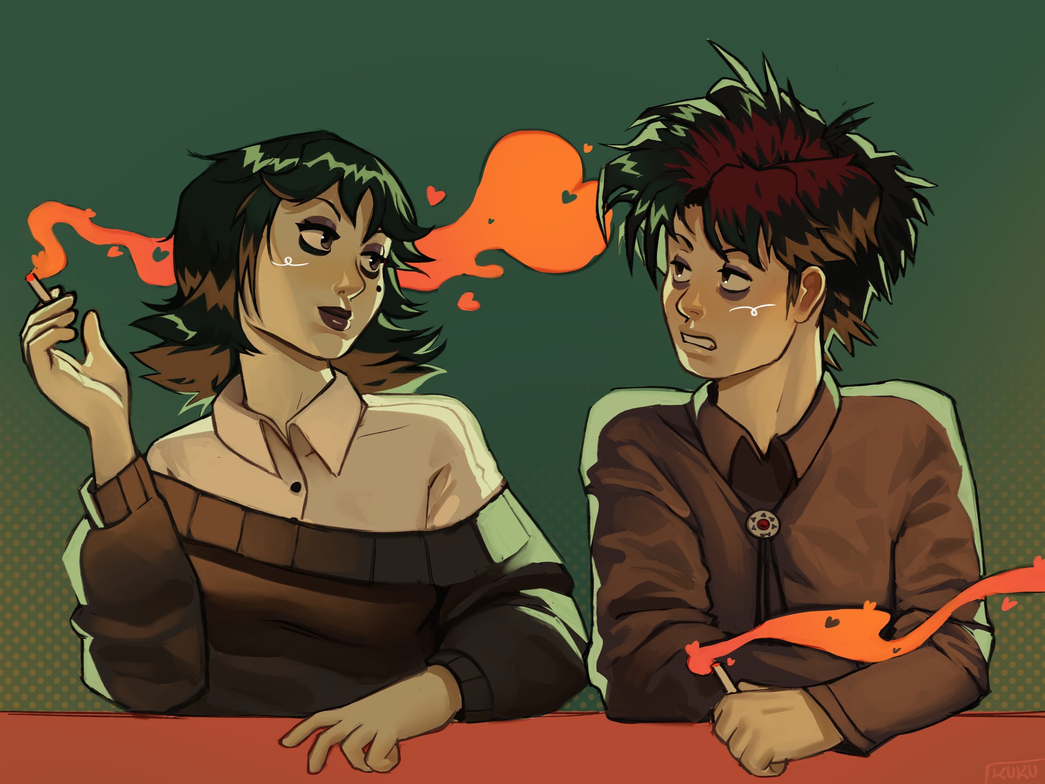 The Big ImageBoard (TBIB) - 1boy 1girl aged up arm on table between fingers black lips black ...